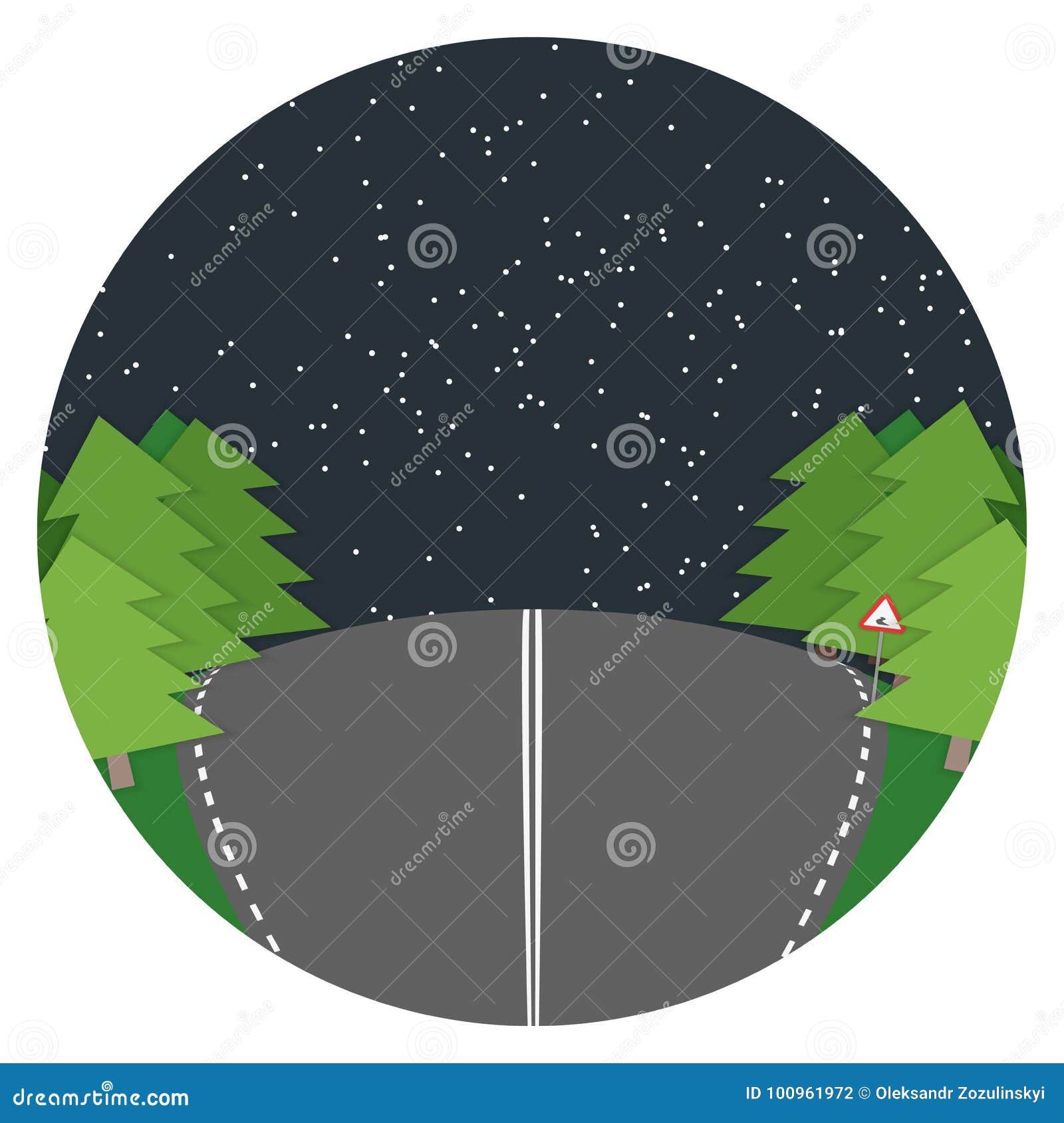 Night Road Flat Landscape Vector Stock Vector - Illustration of scenery ...