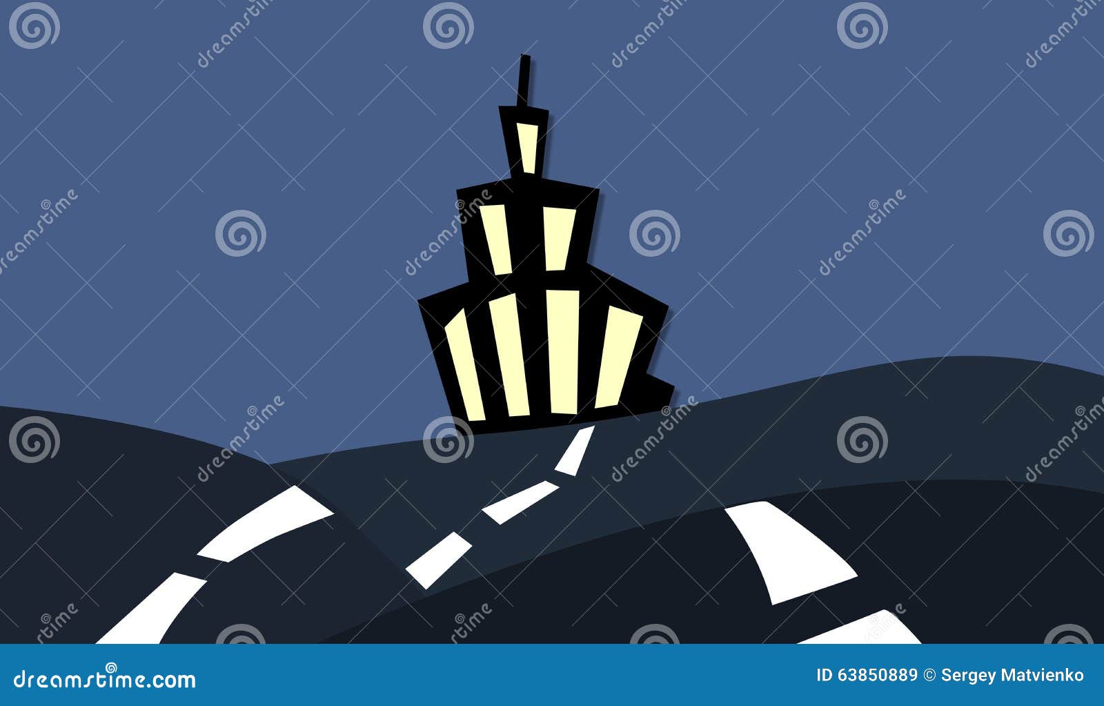 Night Road Illustration with Cartoon Building Stock Illustration ...