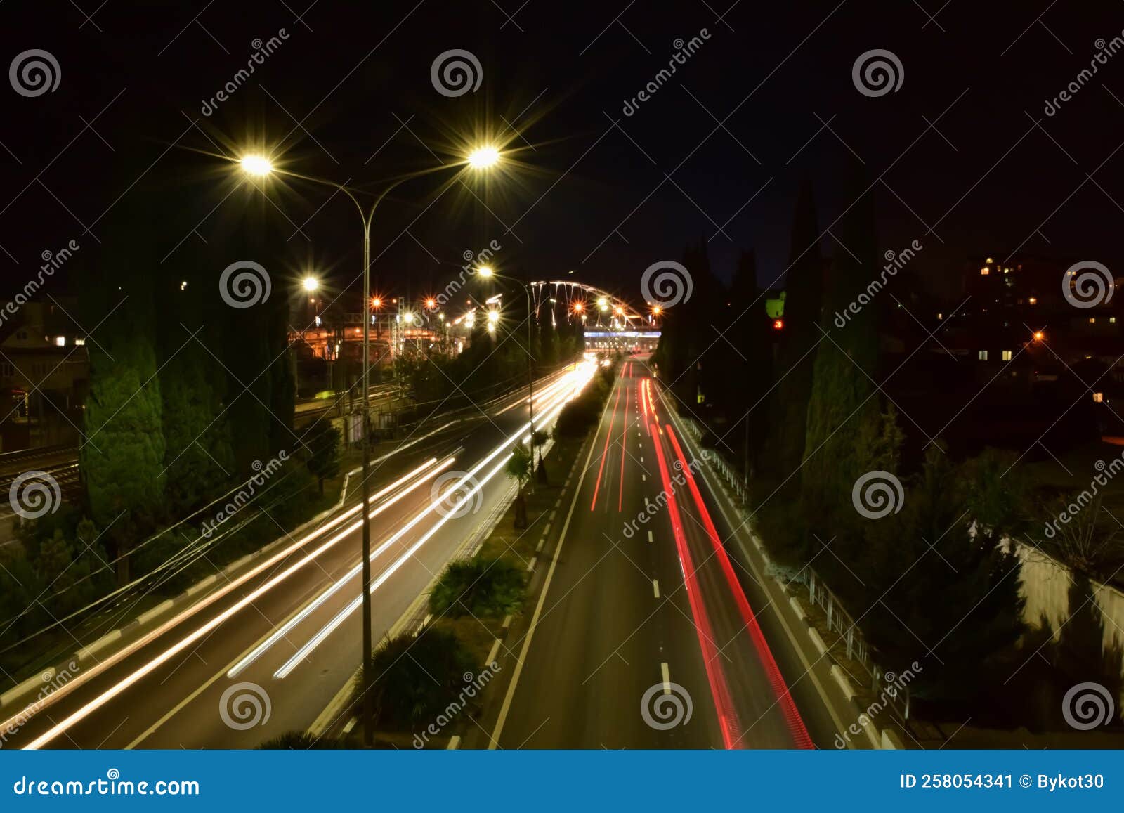 Lights on the Night Road. Night Landscape Stock Image - Image of trails ...