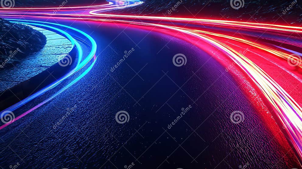 On a Night Road, Light and Stripes Move Rapidly. Stock Image - Image of ...