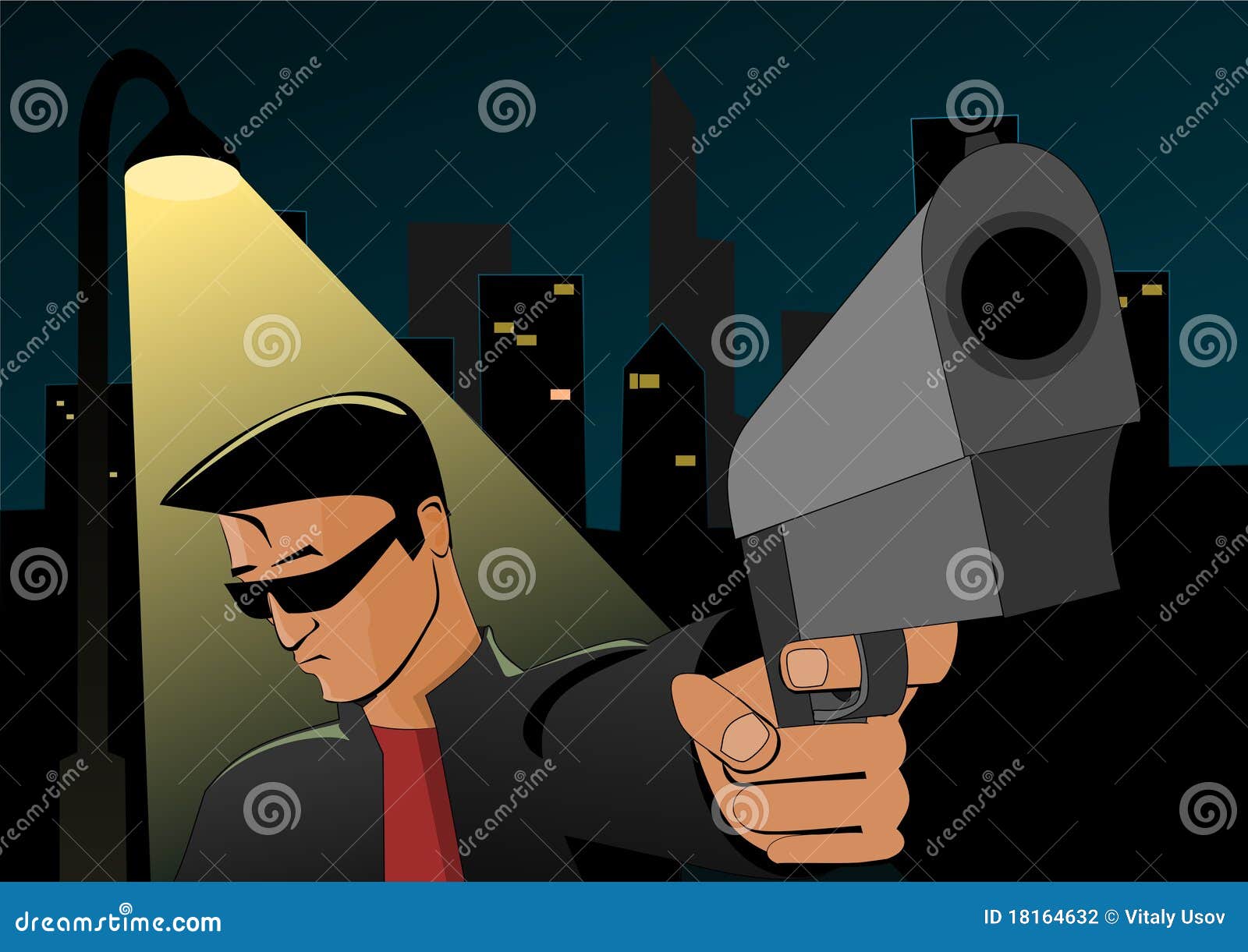 Night Robbery In Cabinet Of Private Detective Vector Illustration ...