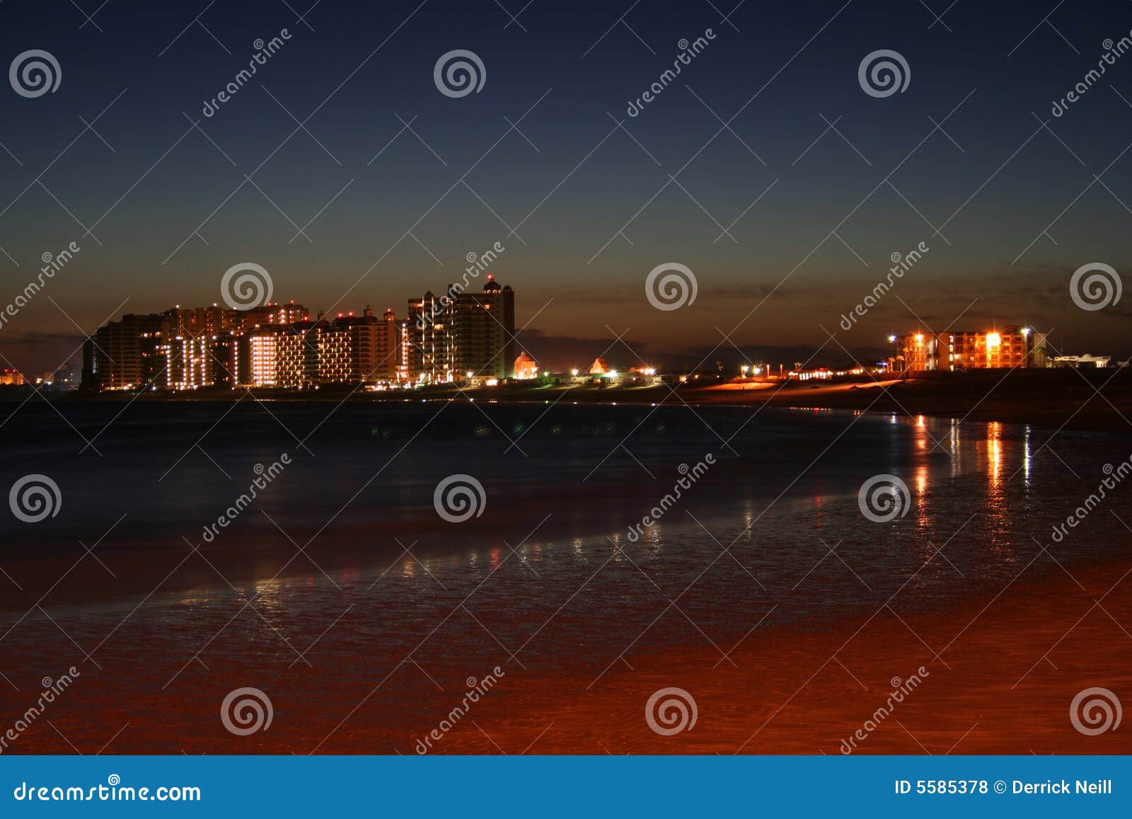 A Night on Sandy Beach, Mexico Stock Photo - Image of reflected, light ...
