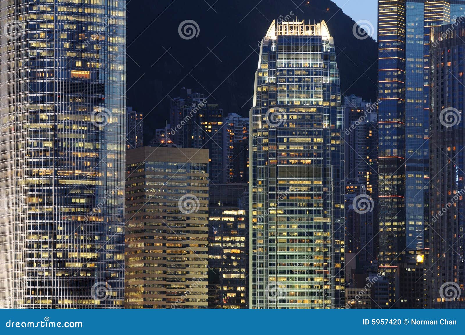Night Scene of Business Buildings Stock Photo - Image of skyscraper ...