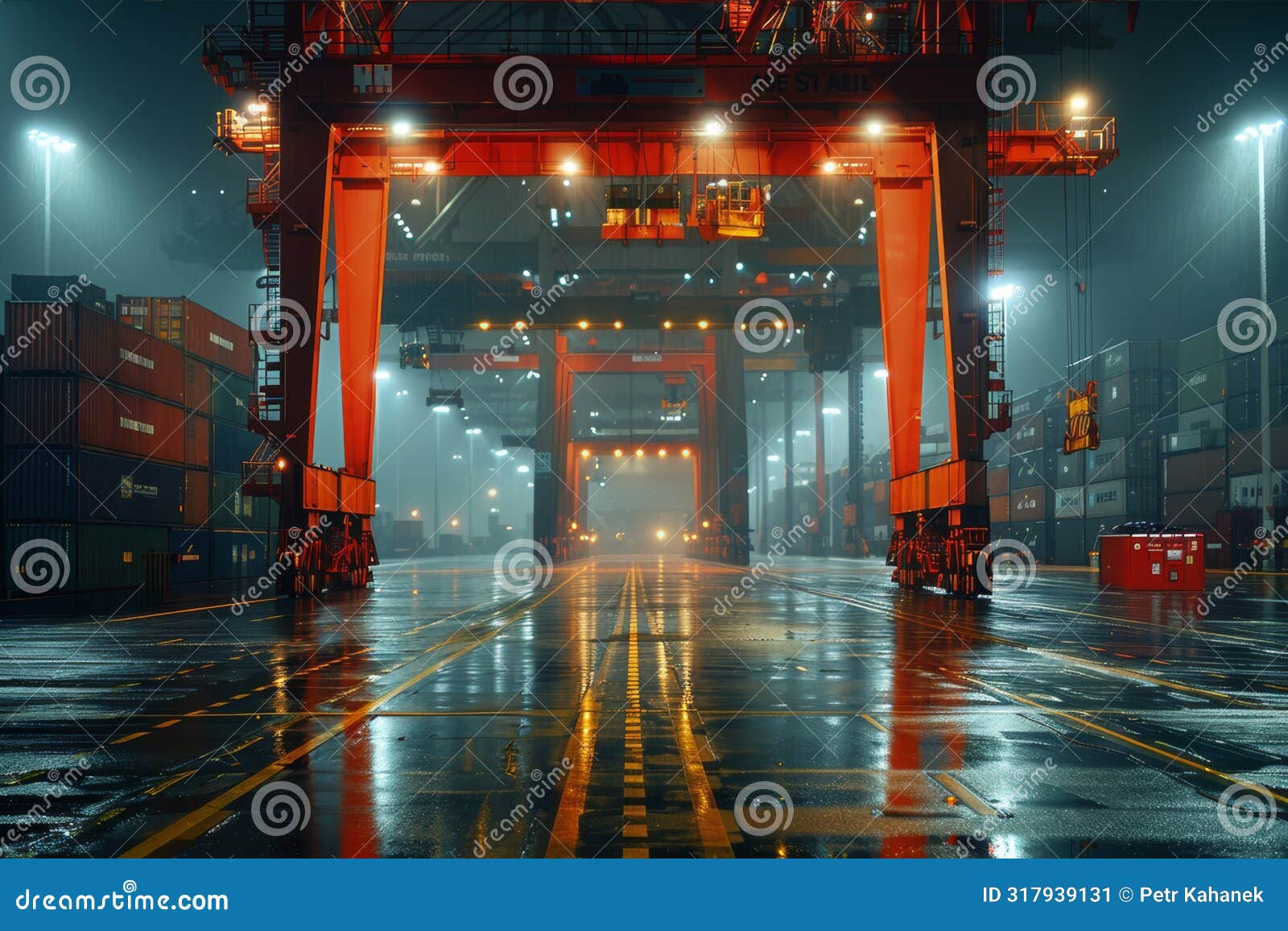 Night Scene of Cargo Loading at a Fully Operational Container Terminal ...