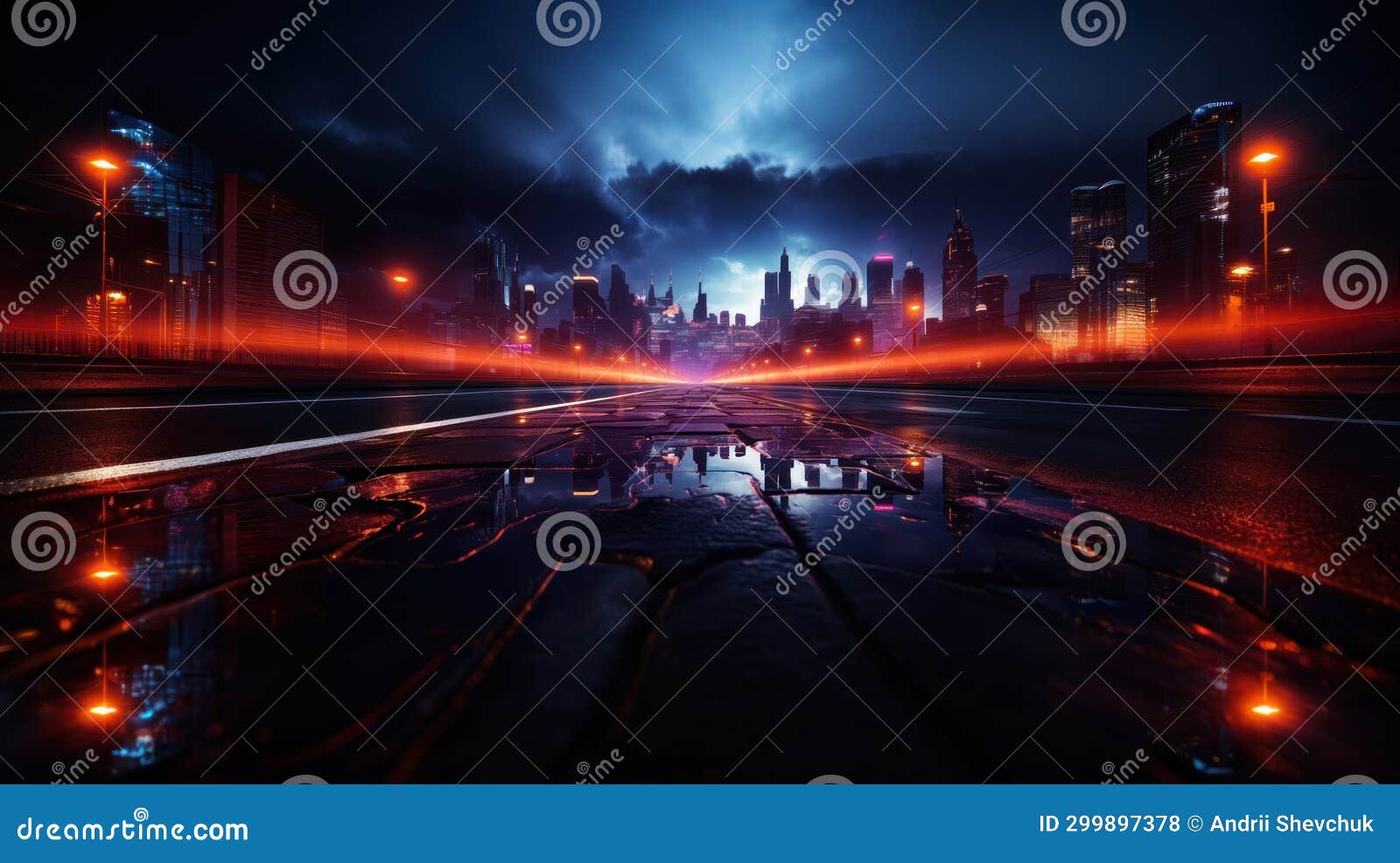 Night Scene of the City, the Road and the Bridge with Red Lights Stock ...