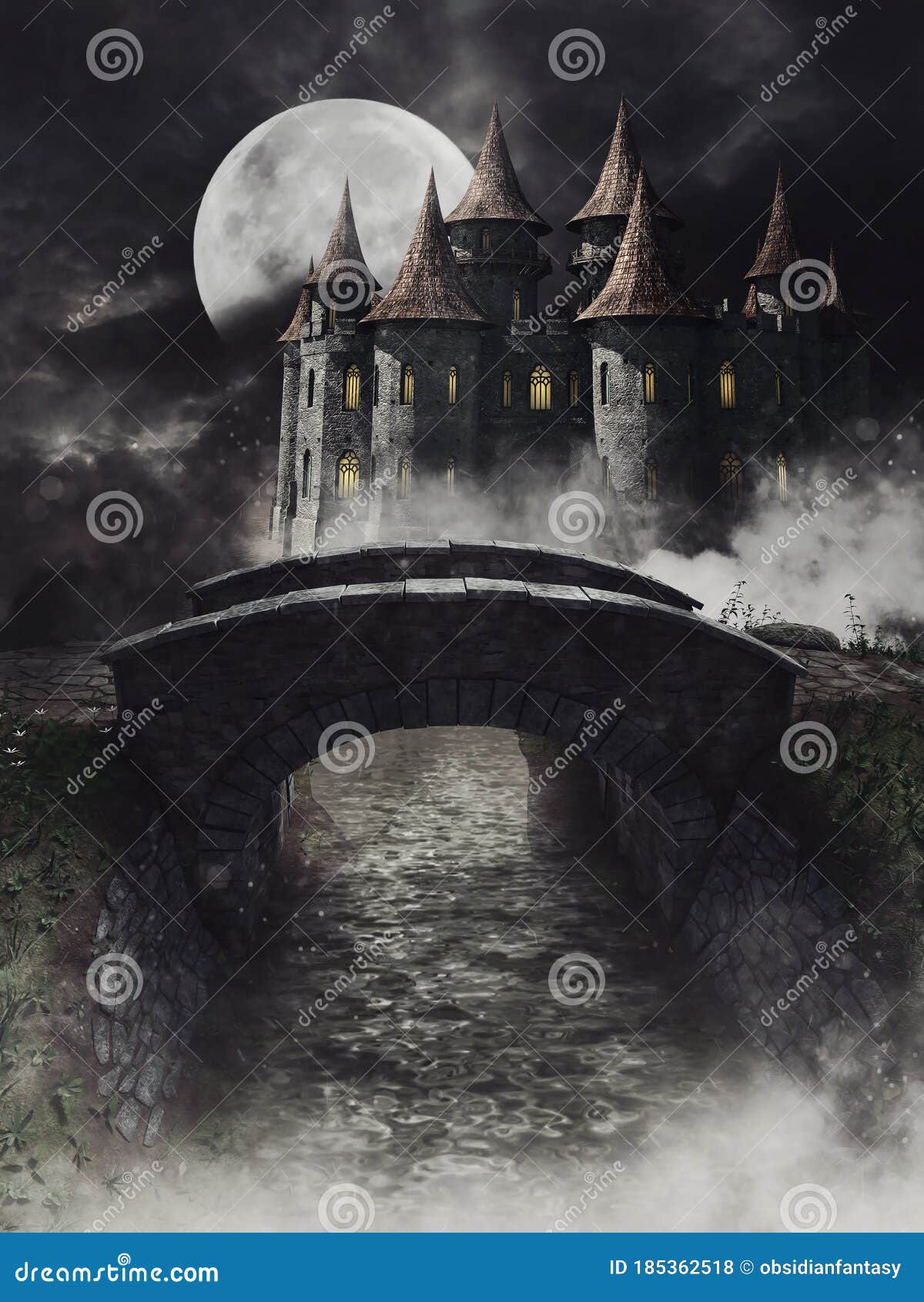 Castle Behind Spider Webs Vector Illustration | CartoonDealer.com #16778698
