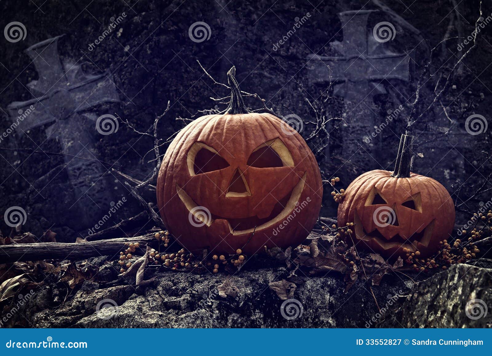 Night Scene with Halloween Pumpkins Stock Image - Image of background ...