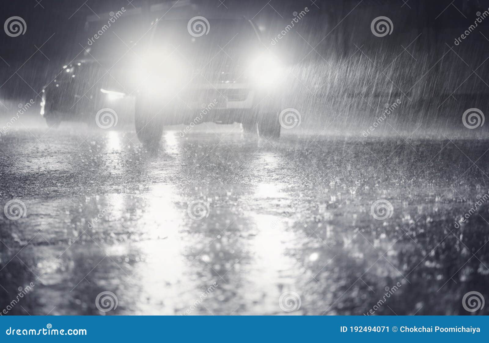 Night Scene of Hard Rain Fall in the City. Stock Image - Image of angle ...