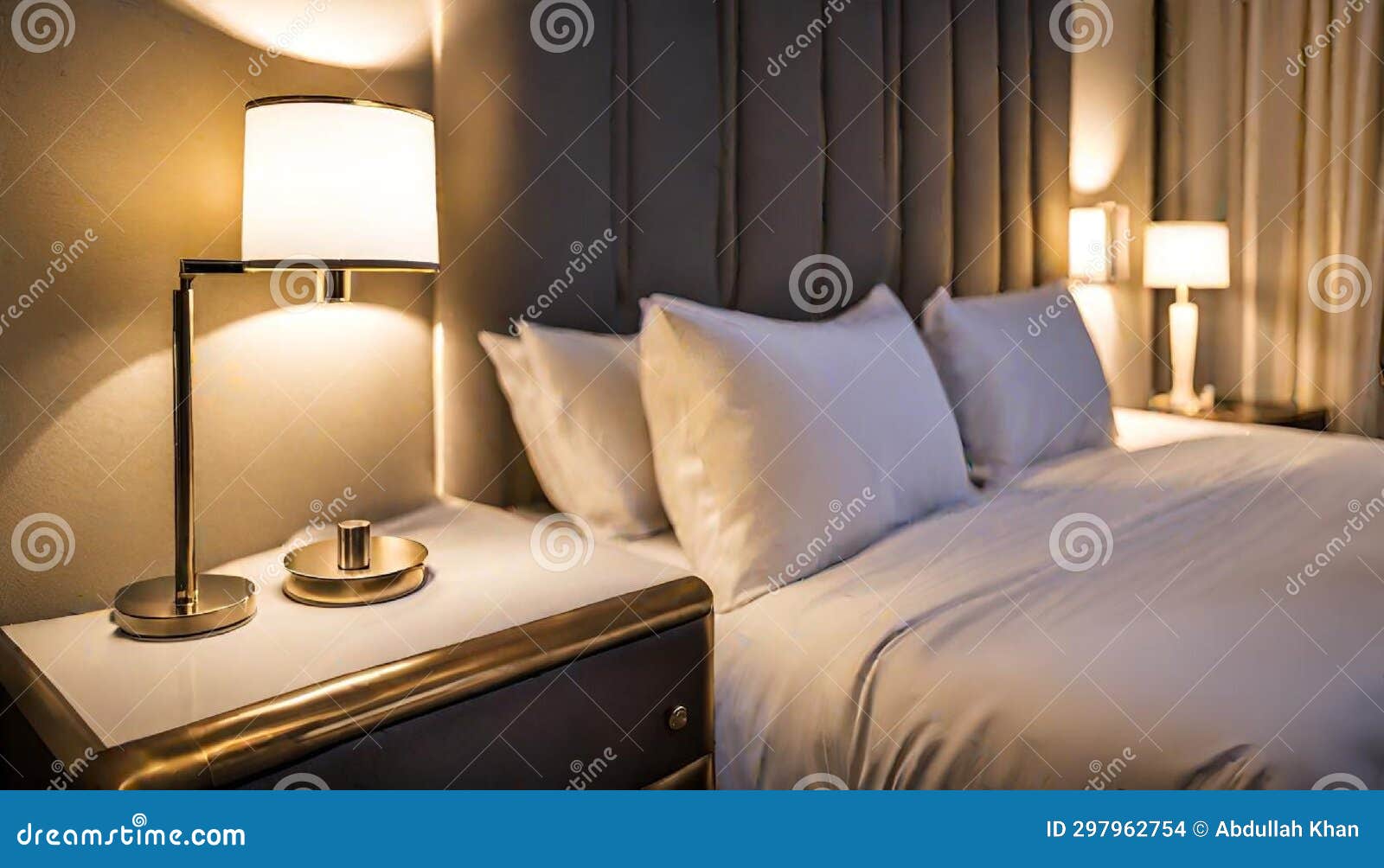 Night Scene in Hotel Room, Nightstand with Stock Illustration ...