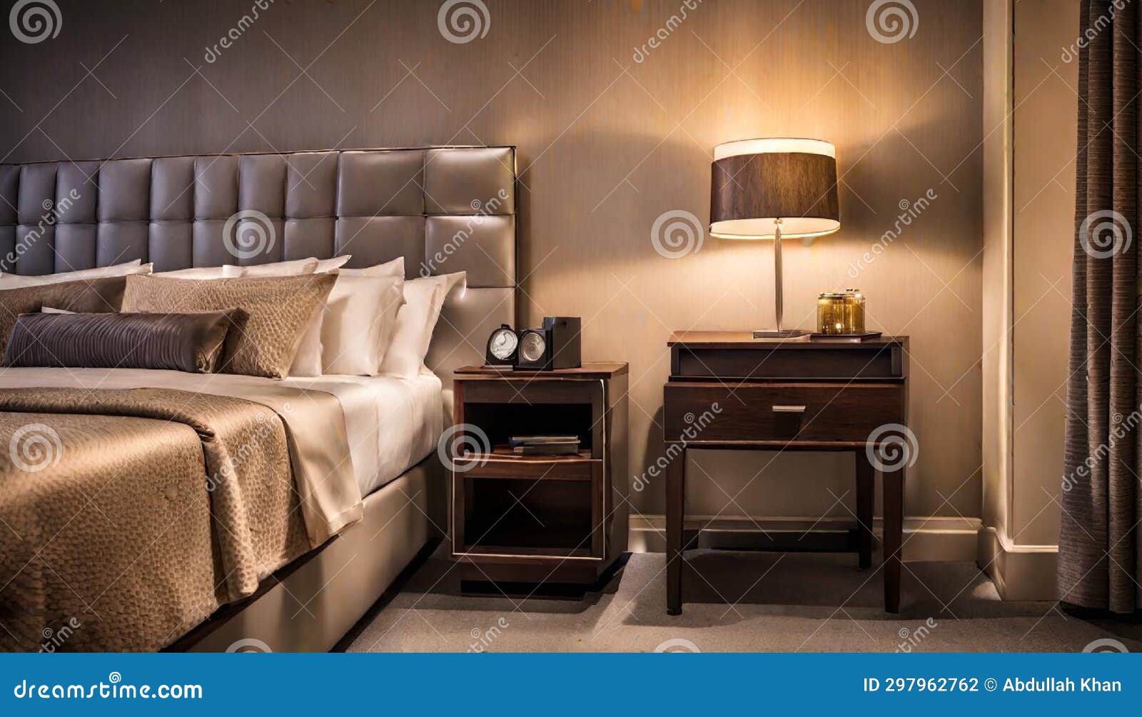 Night Scene in Hotel Room, Nightstand with Stock Illustration ...