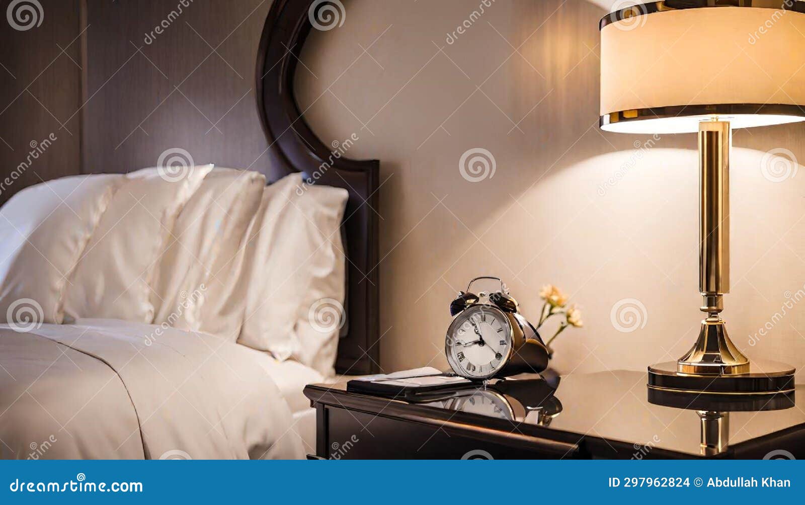 Night Scene in Hotel Room, Nightstand with Stock Illustration ...