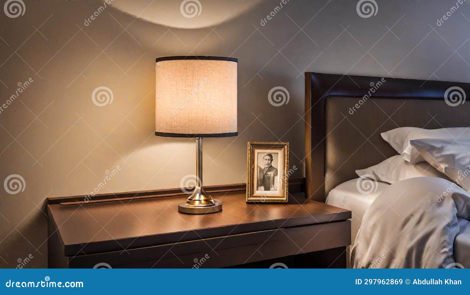 Night Scene in Hotel Room, Nightstand with Stock Illustration ...