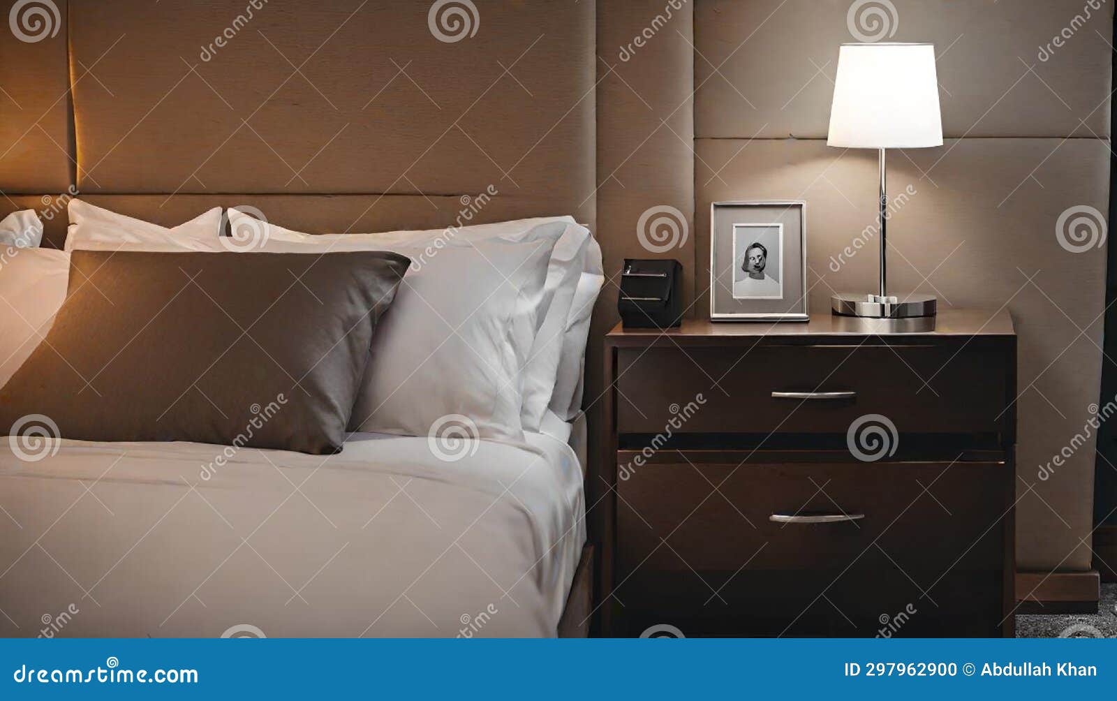 Night Scene in Hotel Room, Nightstand with Stock Illustration ...