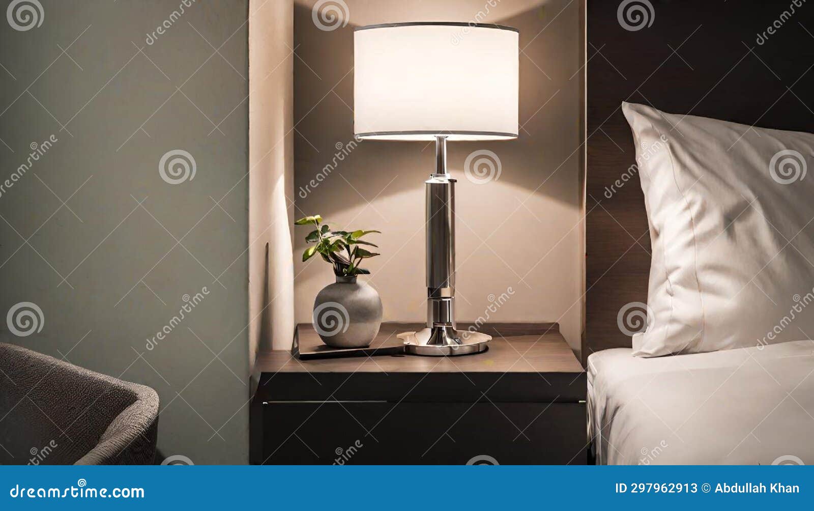 Night Scene in Hotel Room, Nightstand with Stock Illustration ...