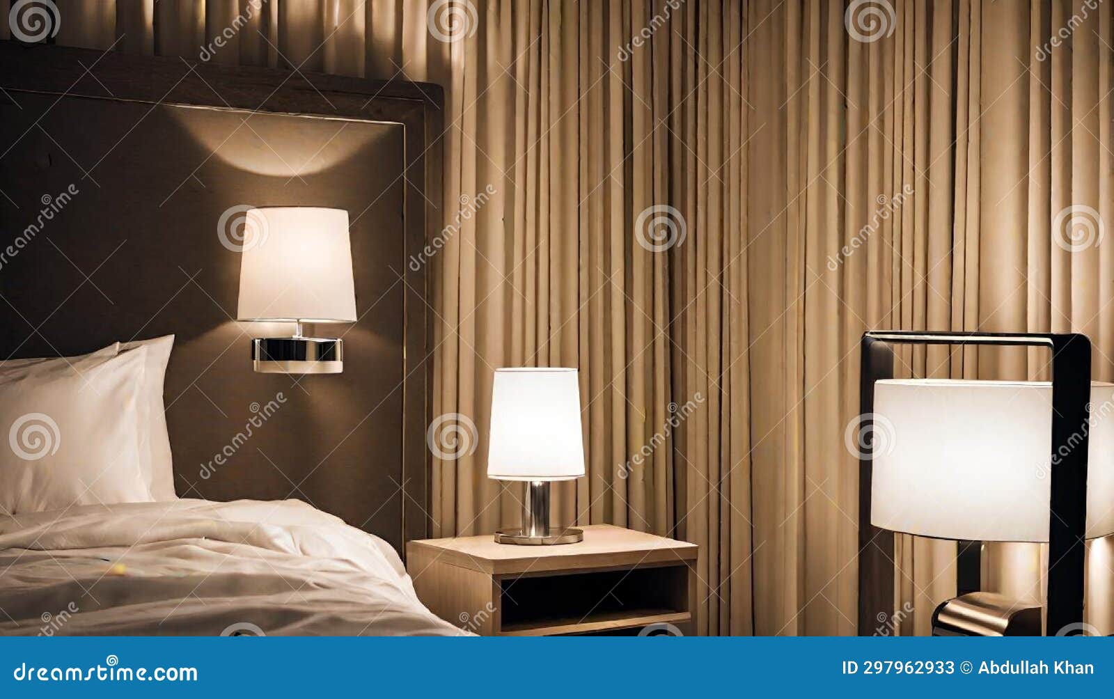 Night Scene in Hotel Room, Nightstand with Stock Illustration ...