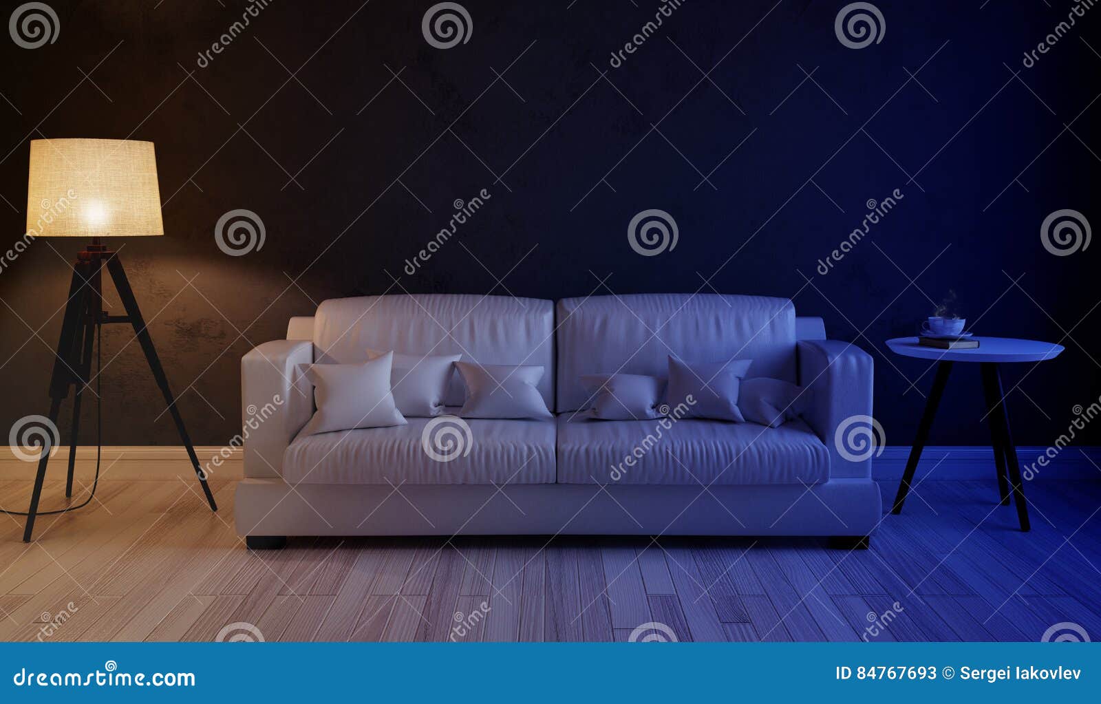 Night Scene of the Interior Living Room Stock Illustration ...