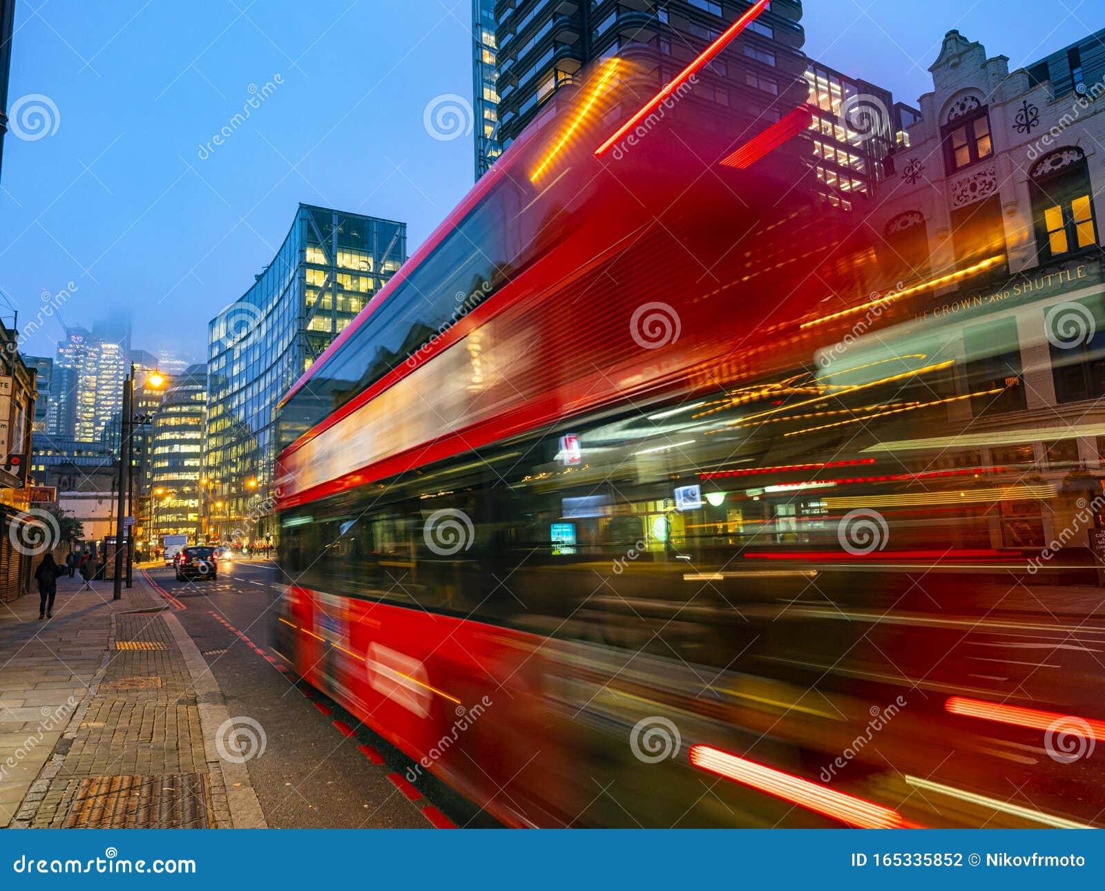 Night Scene in London with a Double Decker Bus Stock Photo - Image of ...