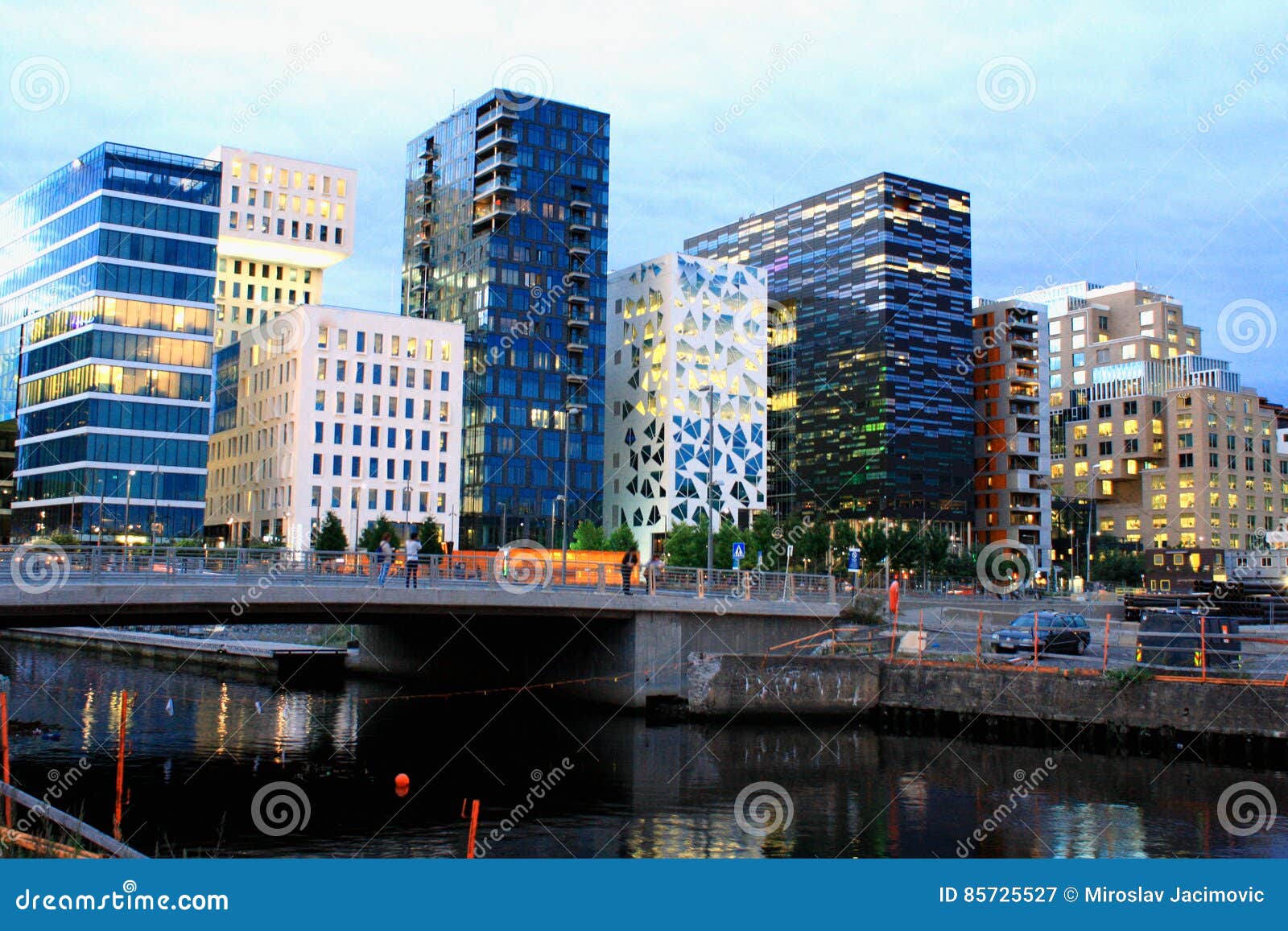 Night Scene of Modern Buildings in Oslo, Norway. Stock Image - Image of ...