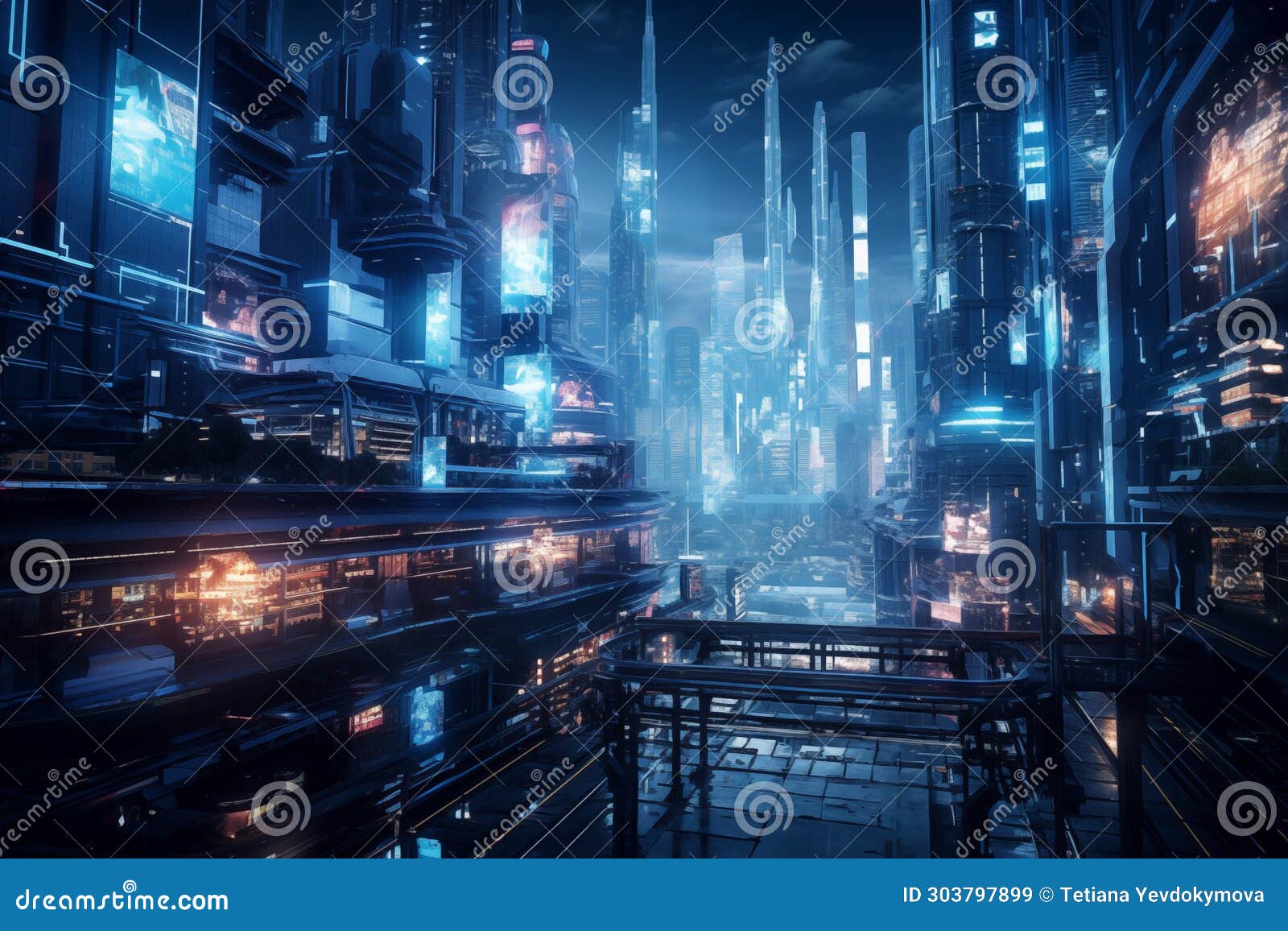 Night Scene of Modern City. Hyper Realistic Illustration Stock ...