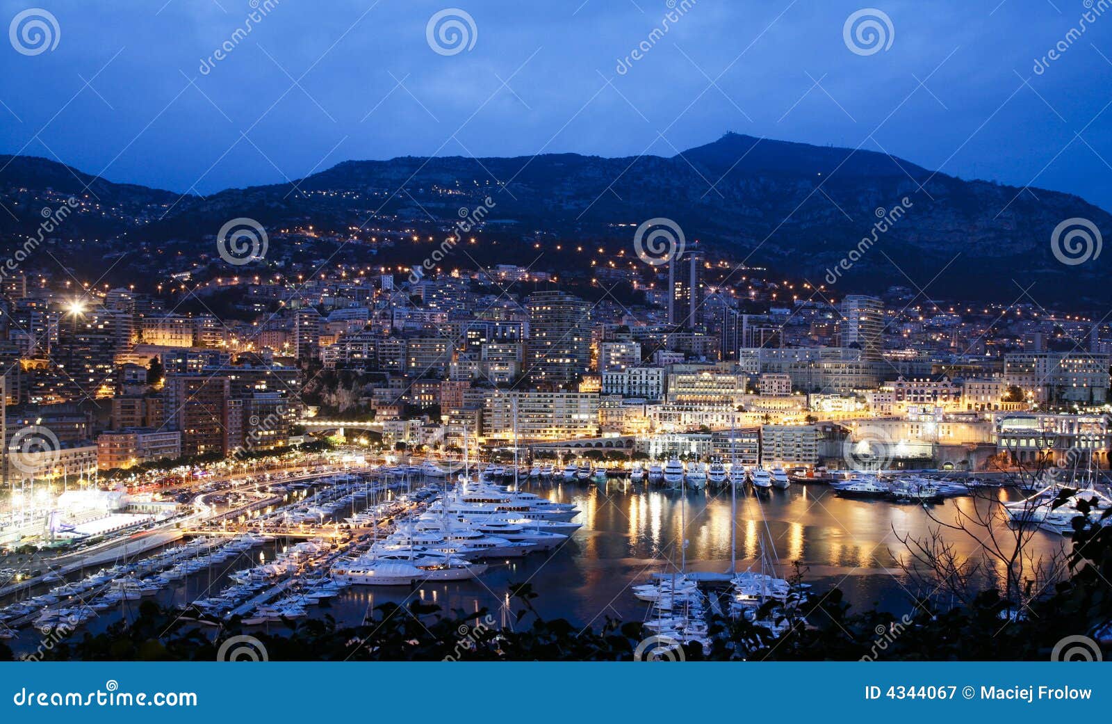Night scene of Monaco Bay stock image. Image of evening - 4344067