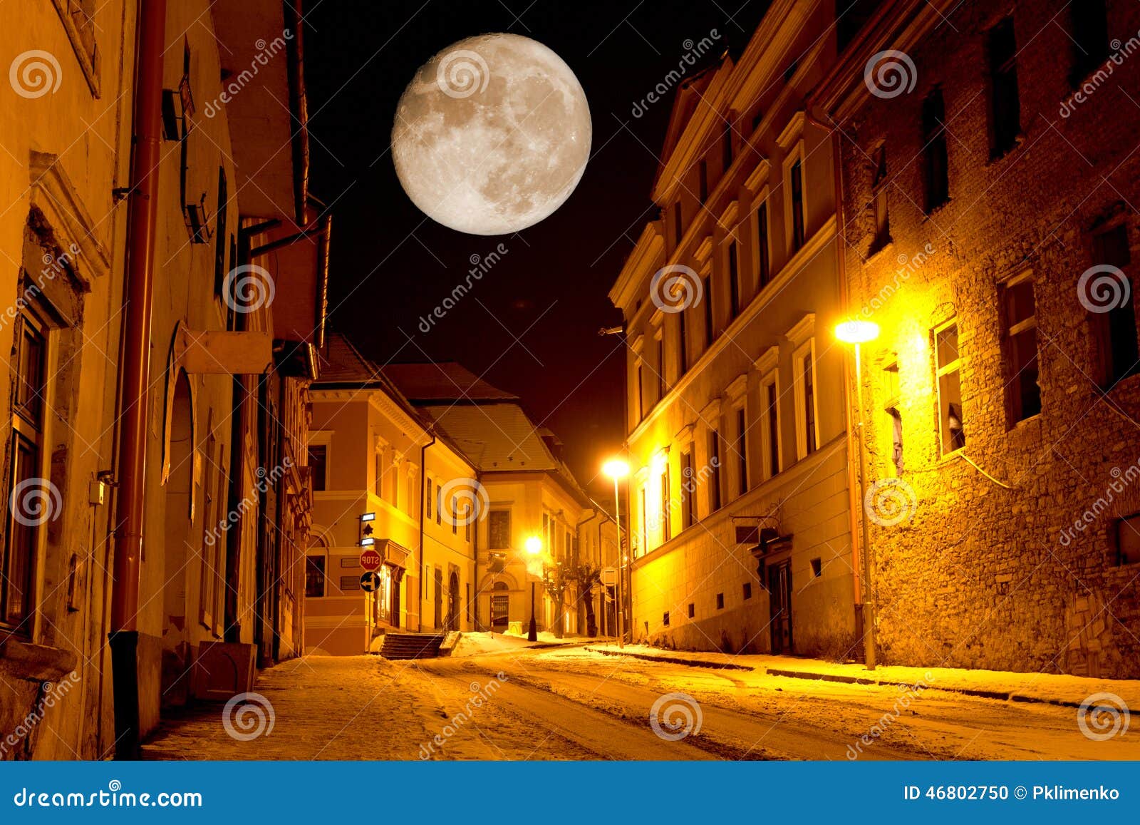 Night scene in old city stock photo. Image of city, light - 46802750