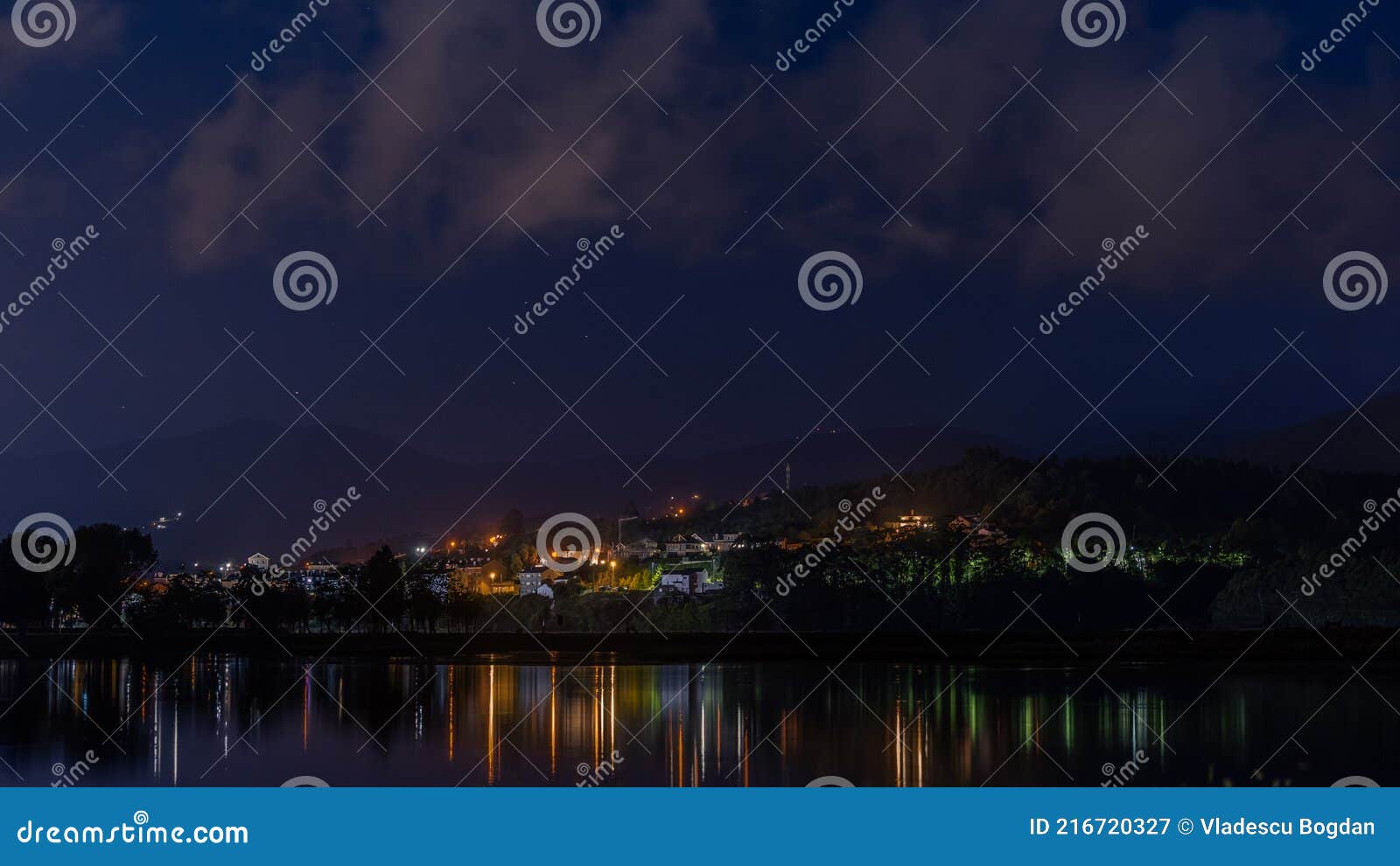 Navia City by Night, Spain stock image. Image of view - 216720327