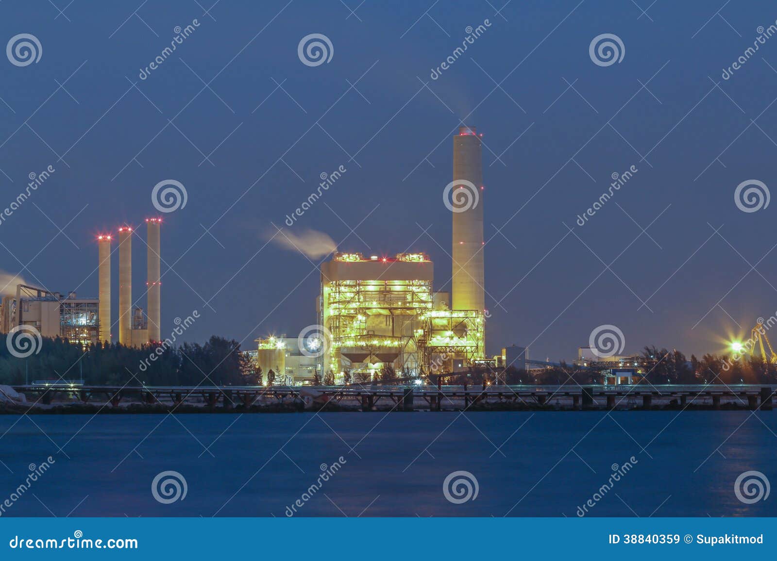 Night Scene of Power Plant with Bay Stock Image - Image of dynergy ...
