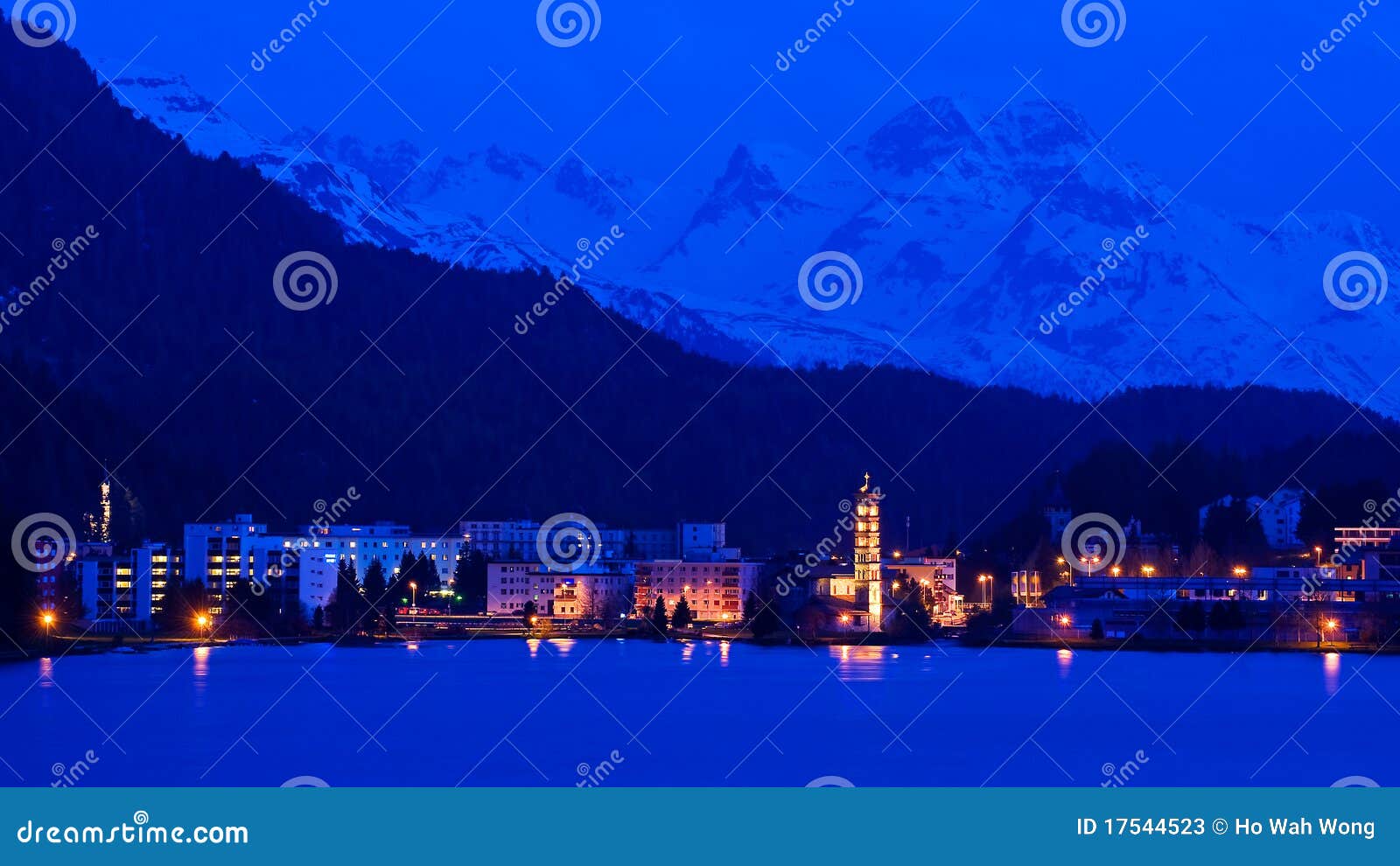 Night Scene of Saint Moritz, Swiss Stock Image - Image of forest ...