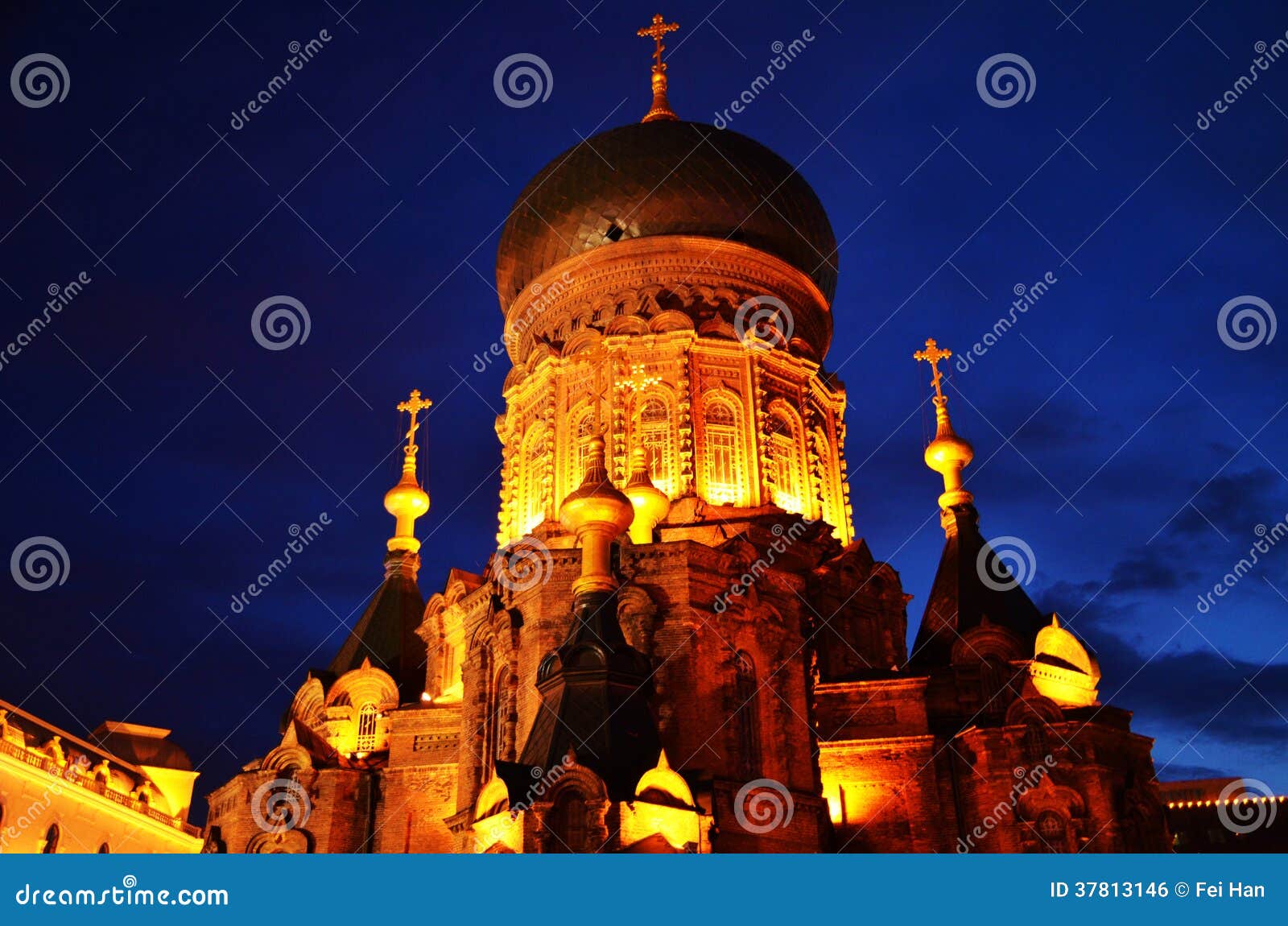 Night Scene of Saint Sophia Cathedral in Harbin,China Stock Photo ...