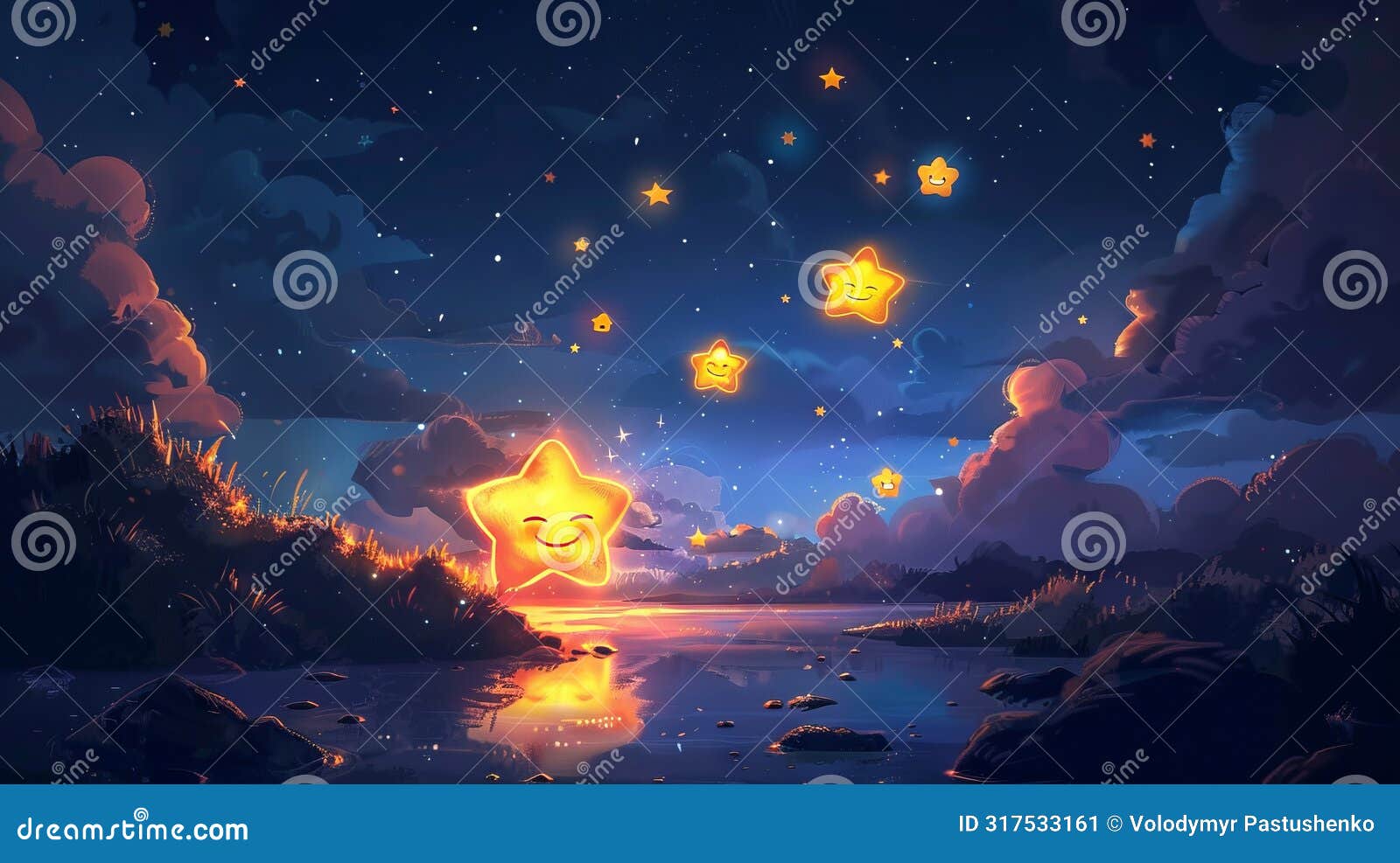 A Night Scene with Stars Floating in the Sky Stock Image - Image of ...