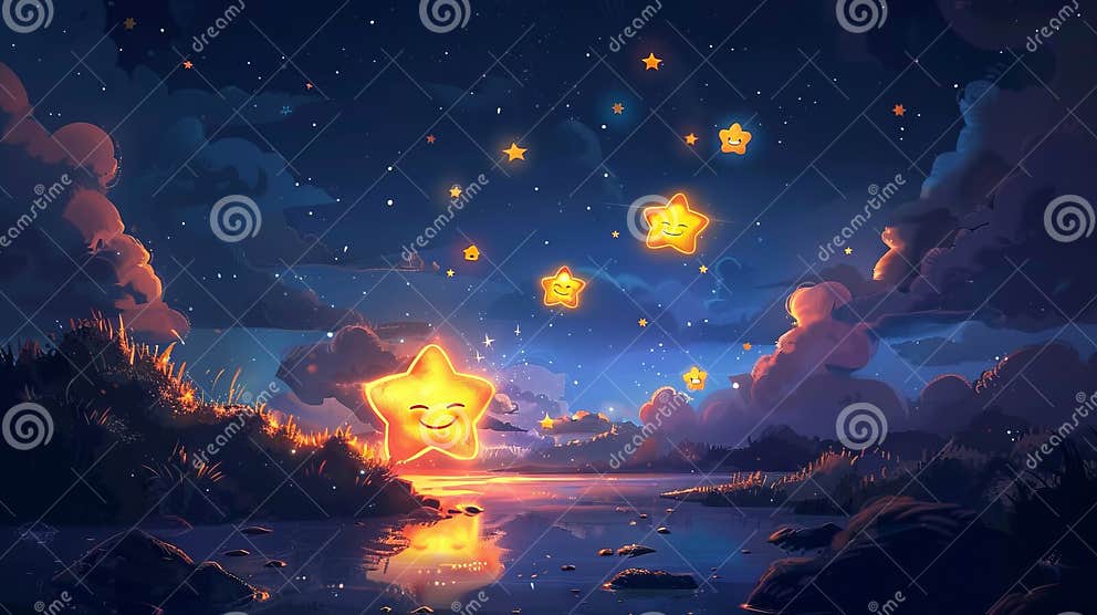 A Night Scene with Stars Floating in the Sky Stock Image - Image of ...
