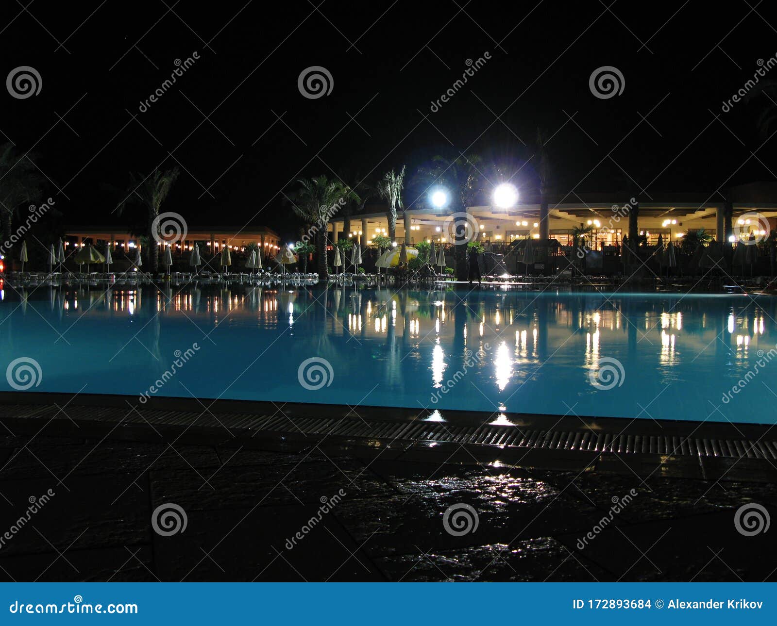 Night Scene of Swimming Pool at Modern Resort Stock Photo - Image of ...