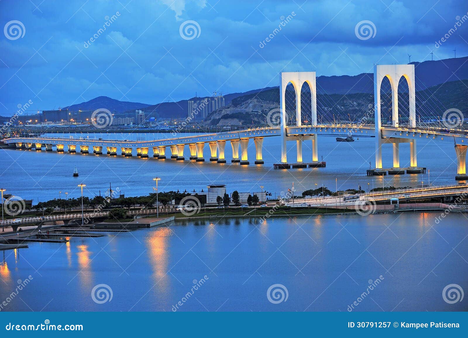 The Night Scenery of Bridge in Macau Stock Image - Image of landmark ...