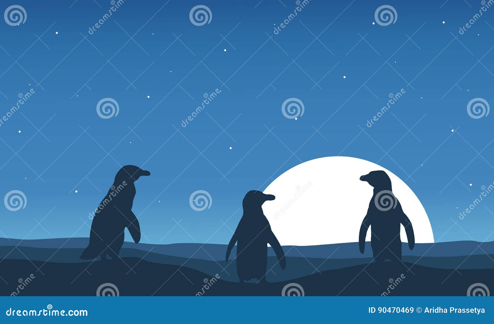 At Night Scenery with Penguin Silhouette Stock Vector - Illustration of ...