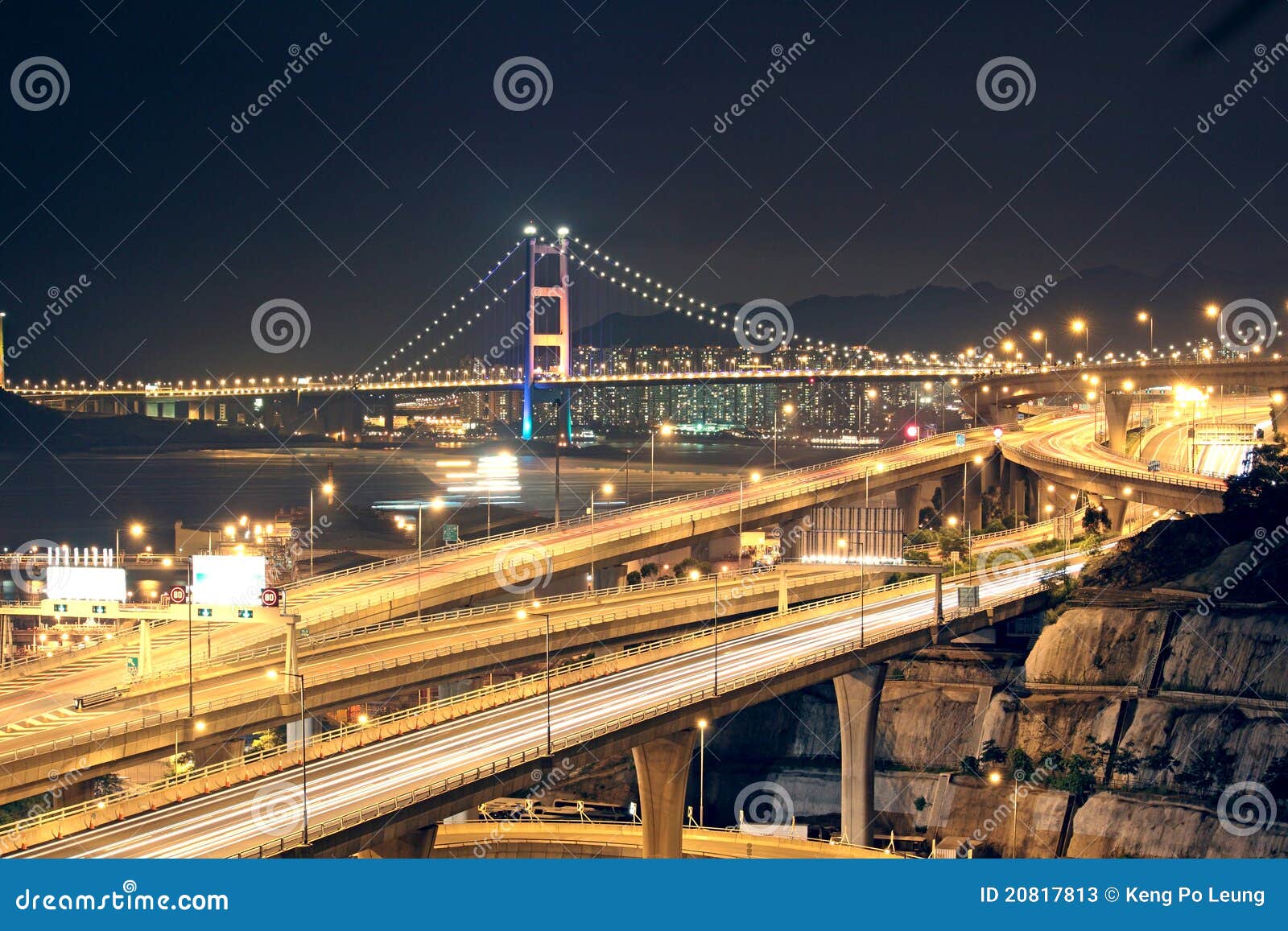 Night Scenes of Highway Bridge Stock Image - Image of night, horizontal ...