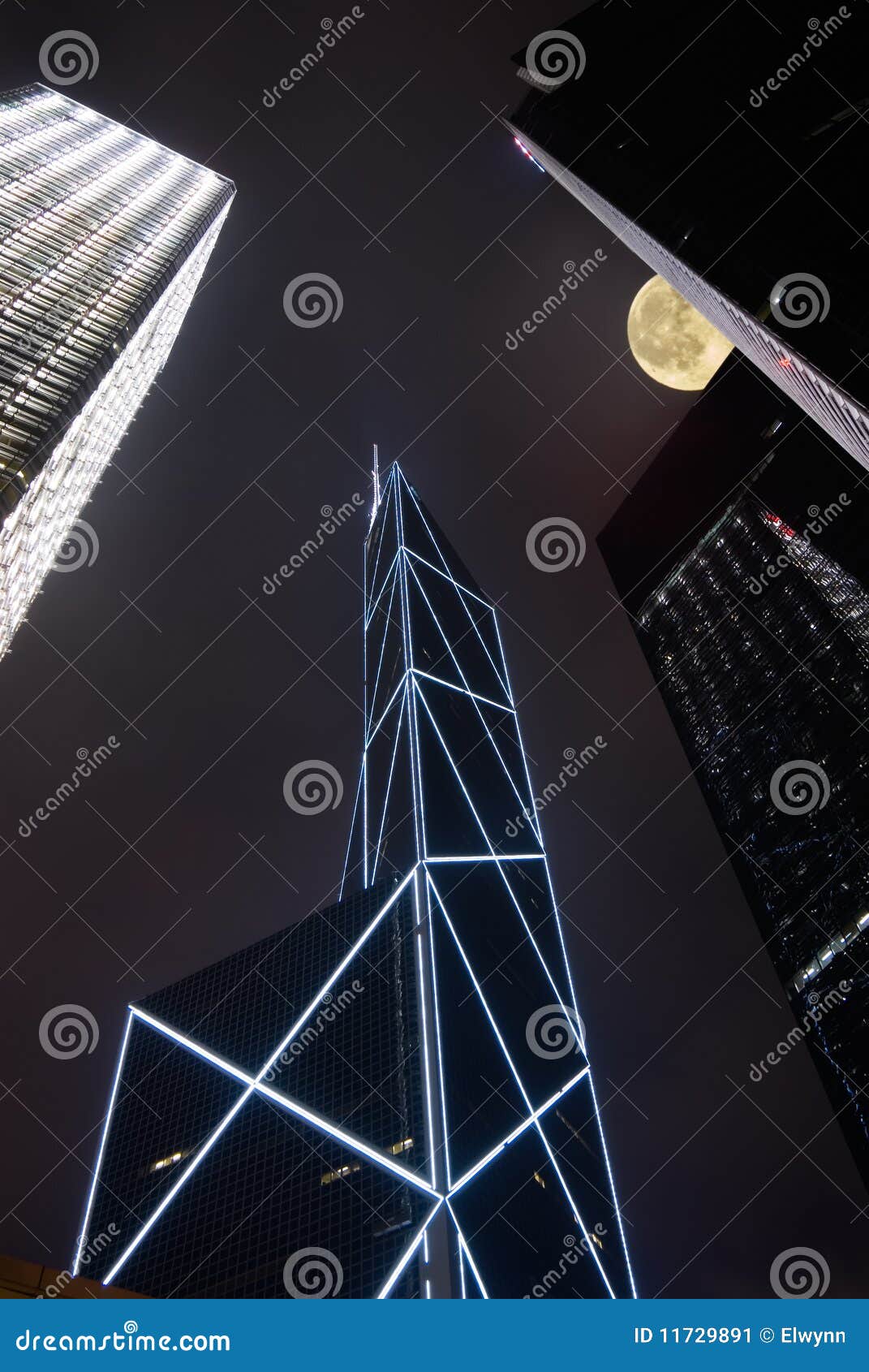 Night Scenes of Modern Skyscraper with Moon Stock Image - Image of ...