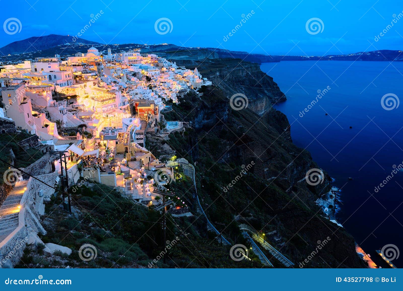 Night scenes of Santorini editorial stock photo. Image of architecture ...