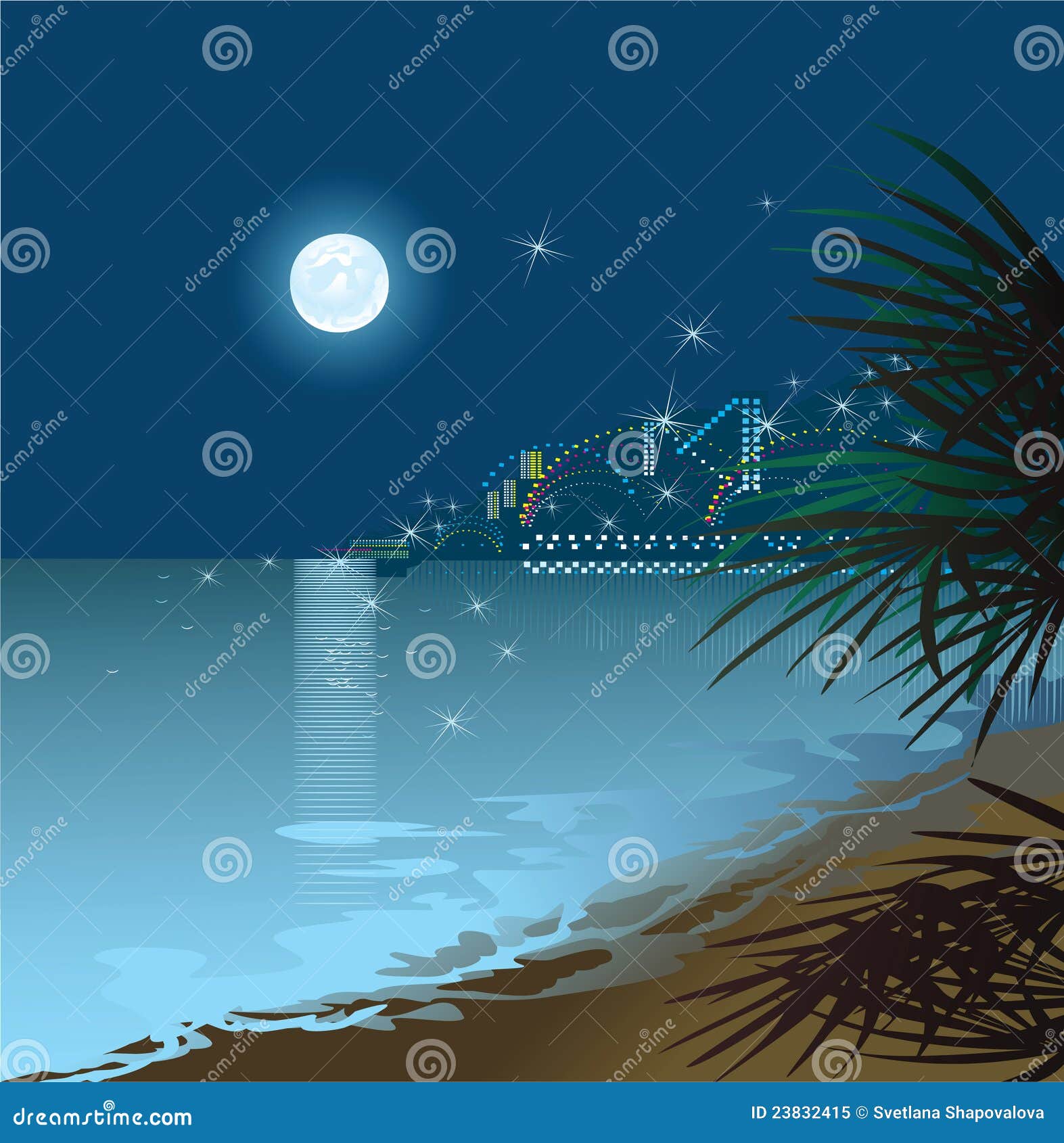 Night sea stock vector. Illustration of season, sandy - 23832415