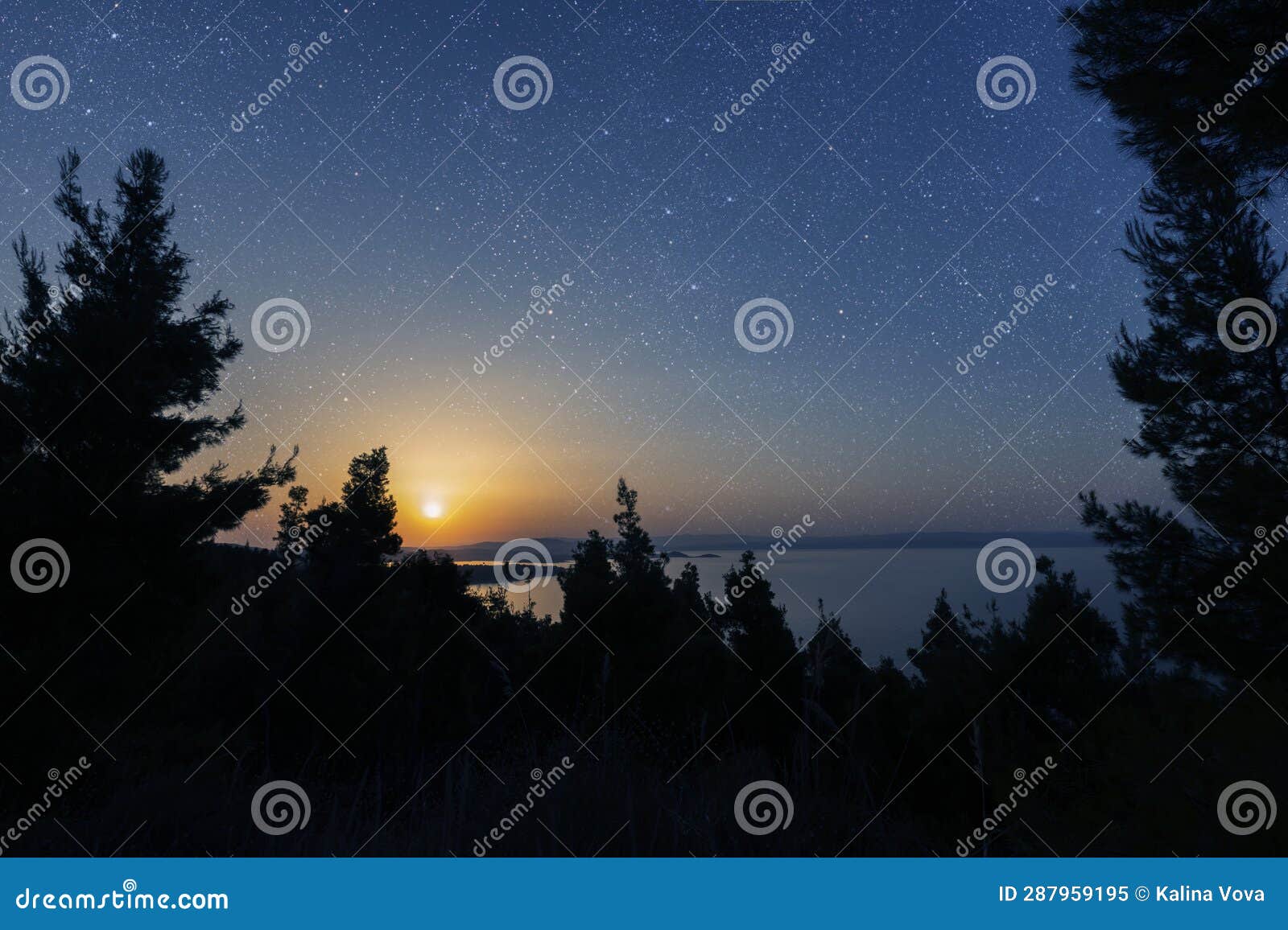 A Night Sea with a View of Mountains and Starry Sky Stock Image - Image ...