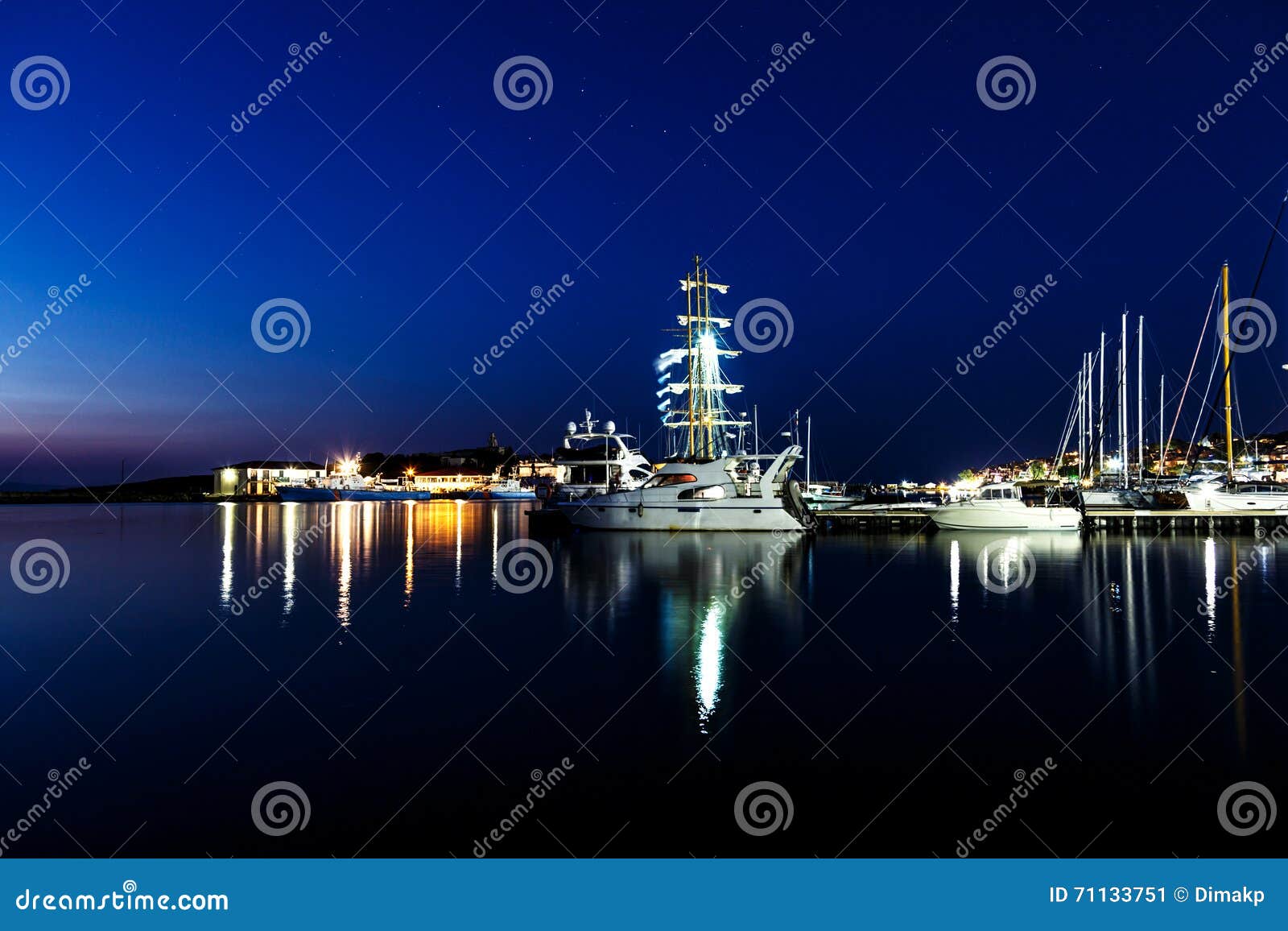 Night sea yacht dock stock image. Image of nautical, boat - 71133751