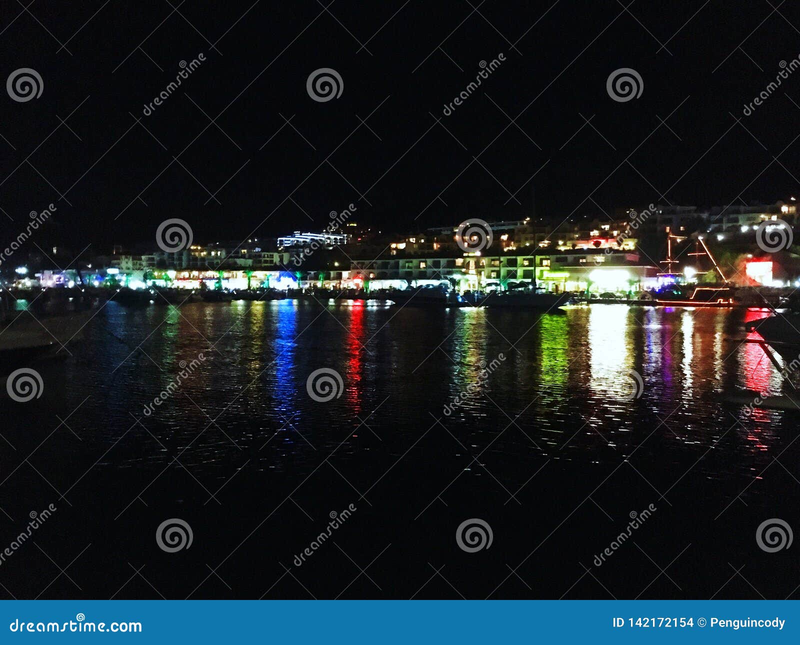 Night seashore view stock photo. Image of port, night - 142172154