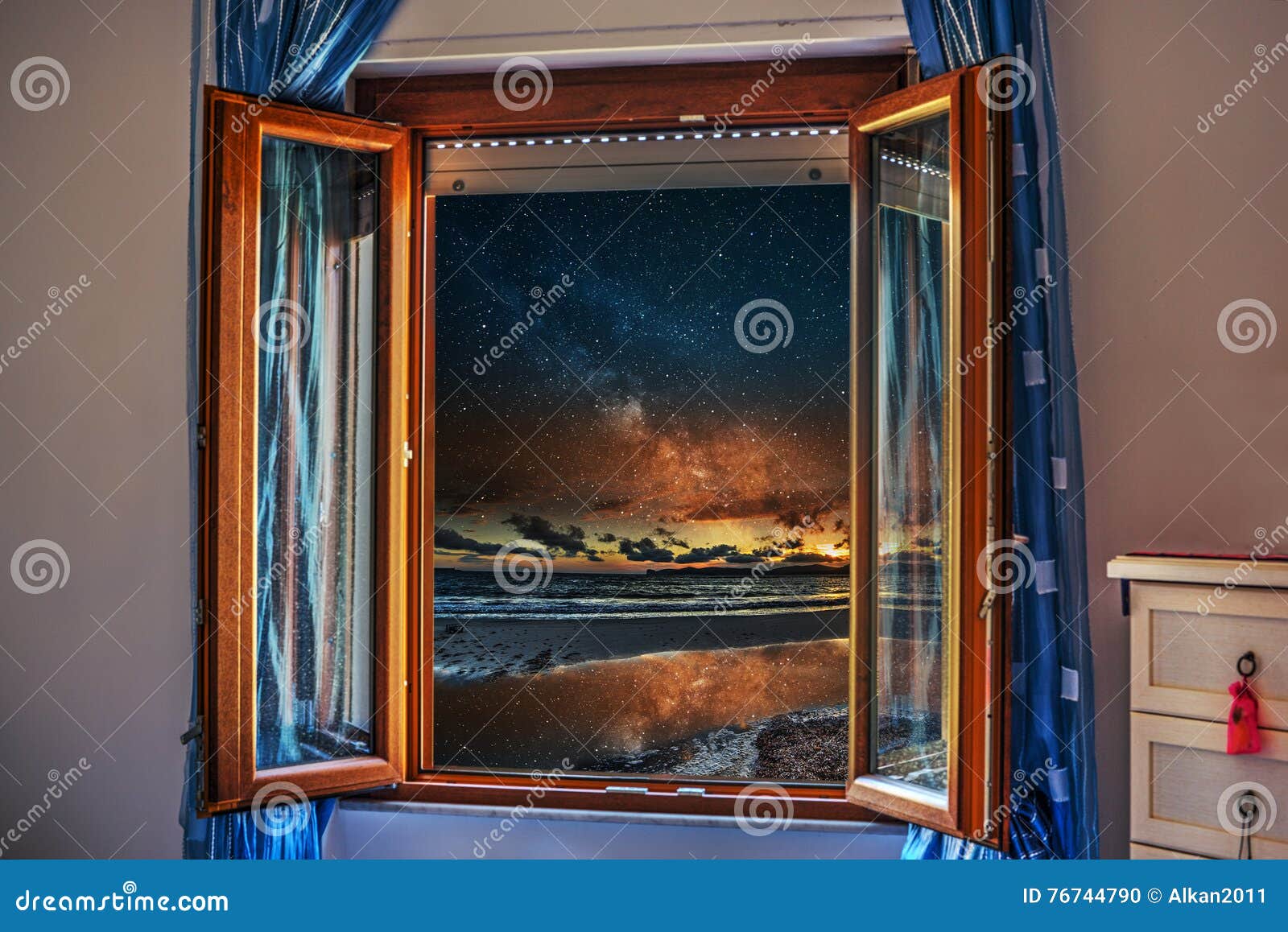 Night Seen through an Open Window Stock Photo - Image of outdoor, dark ...