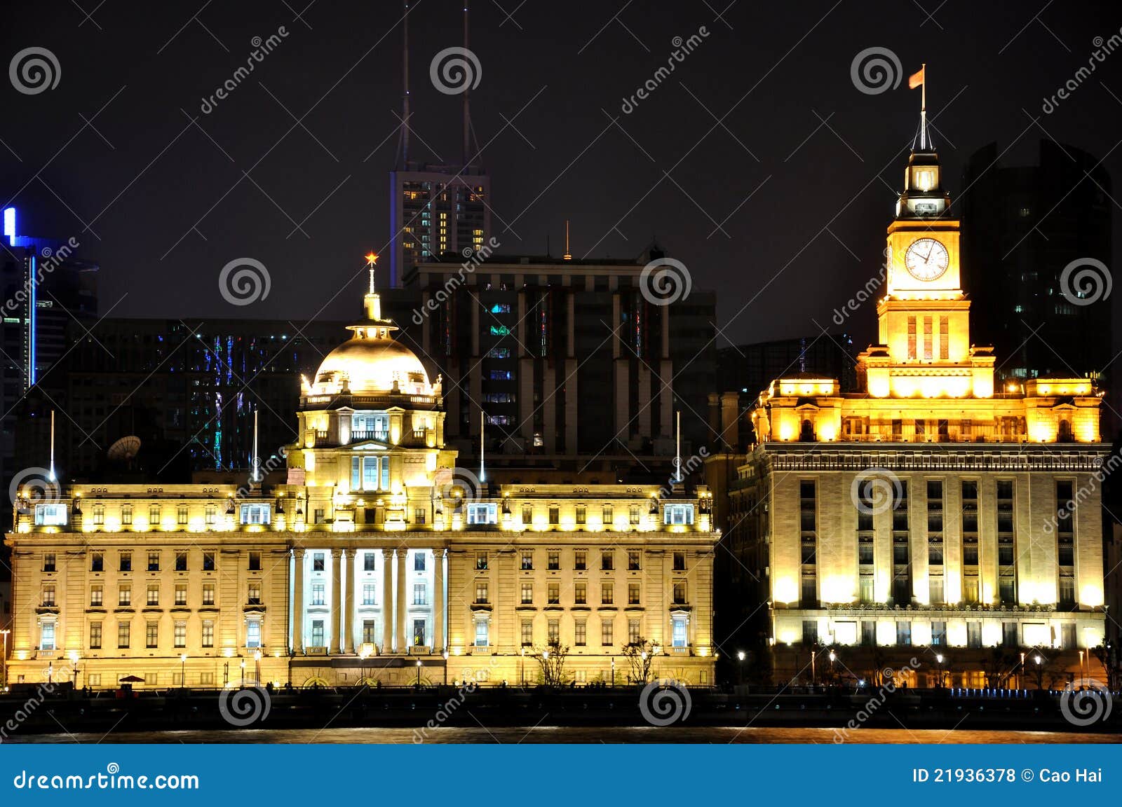Night of Shanghai Bund Buildings, China Stock Photo - Image of center ...