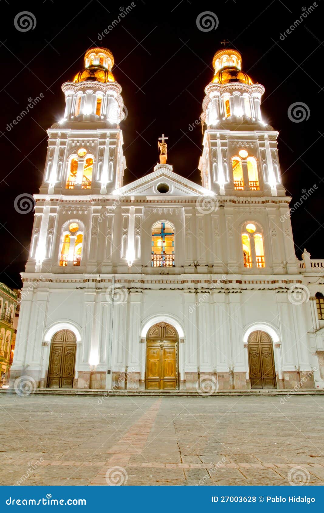 Night Shot of a Church of Cuenca, Ecuador Stock Photo - Image of ...