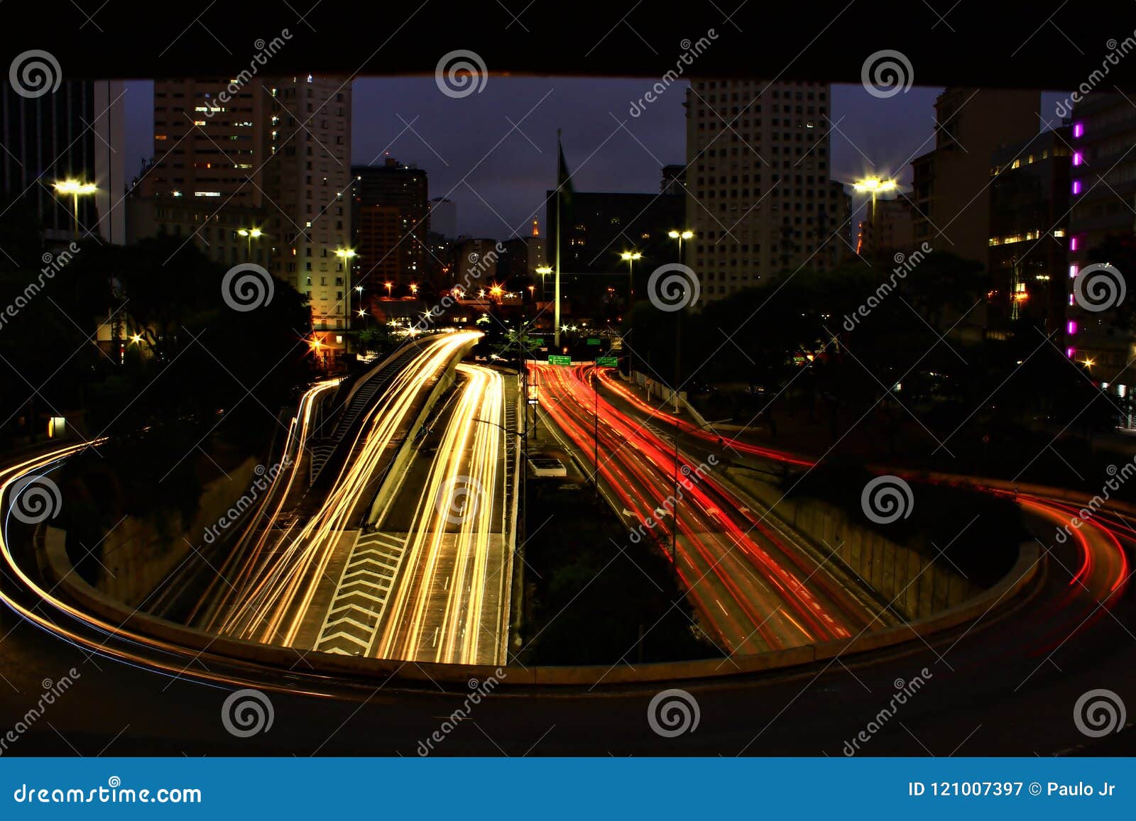Cars Passing on Long Exposure Stock Image - Image of business, paulo ...