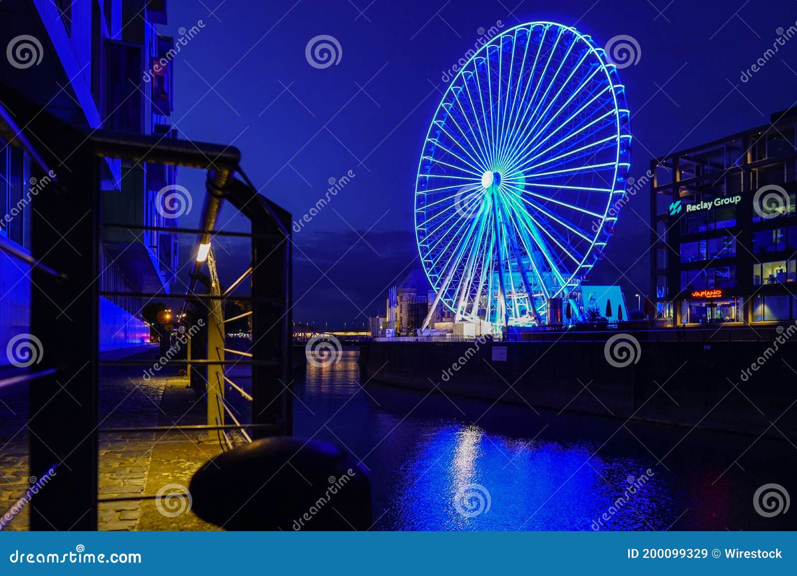 Night Shot of Ferris-wheel in Europarad, Cologne during Blue Hour Stock ...