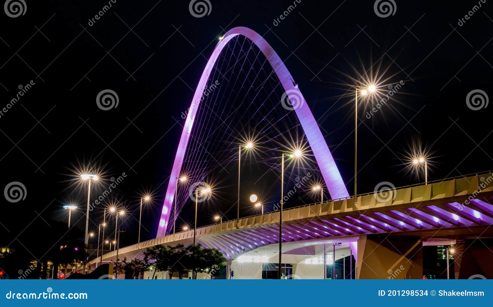 Night Shot of Lusail Marina Bridge. Long Exposure Shot Stock Photo ...