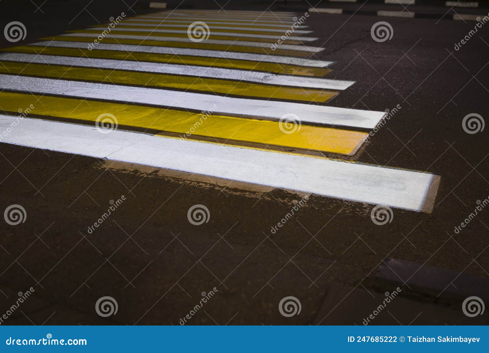 Night Shot of Zebra Traffic Walk Way Covered with Fluorescent Paint ...
