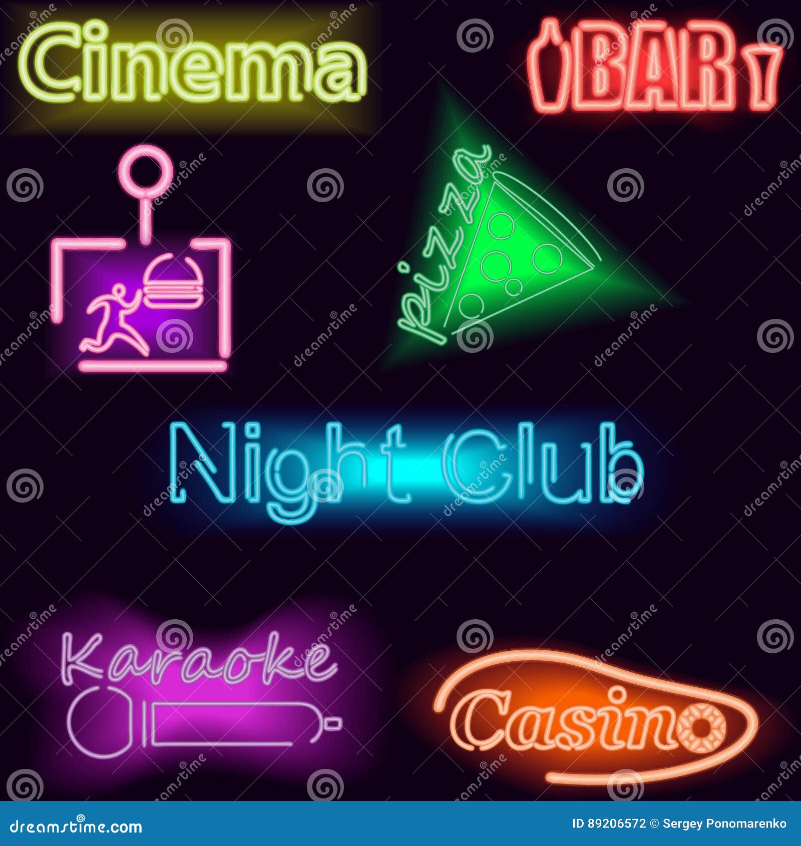 Night signs stock vector. Illustration of neon, glowing - 89206572
