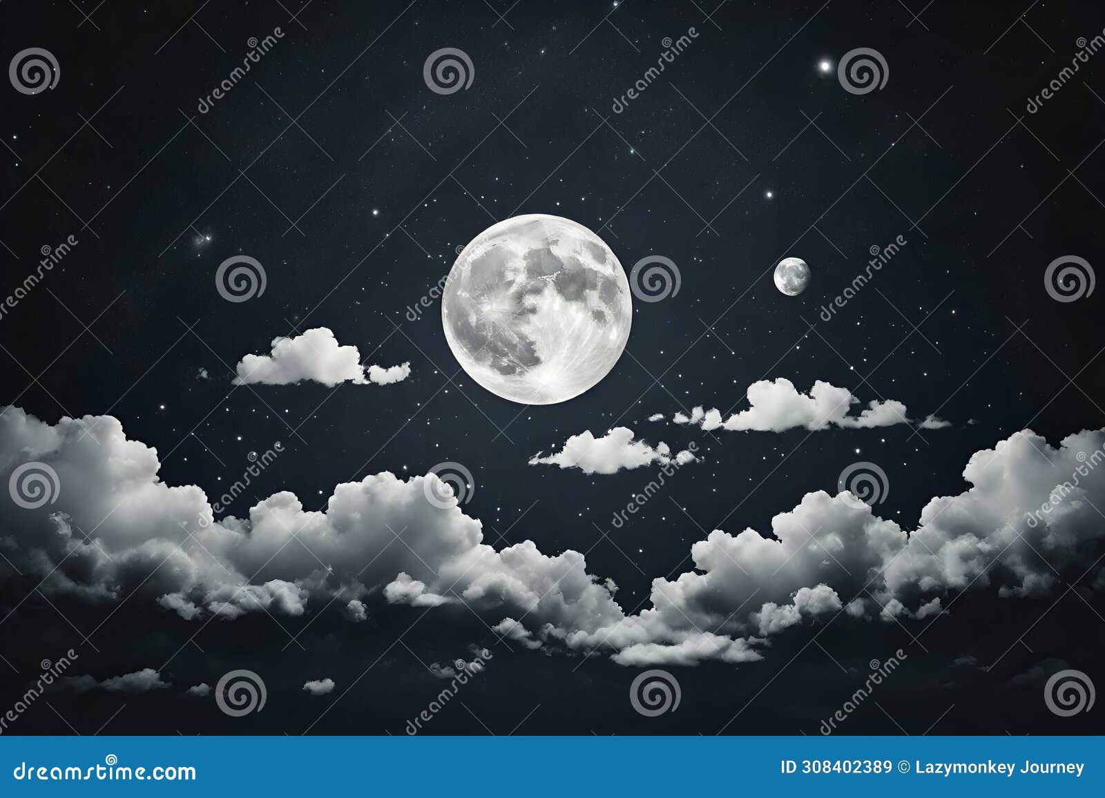Night Sky and Clouds with Moon and Stars, Pixels Art Blank Background ...